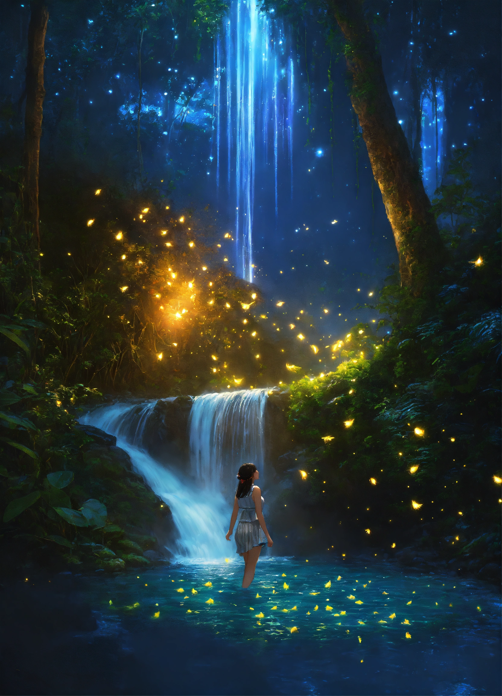 Lexica - Photo of Nayade splashing in an enchanted sparkling rainforest ...