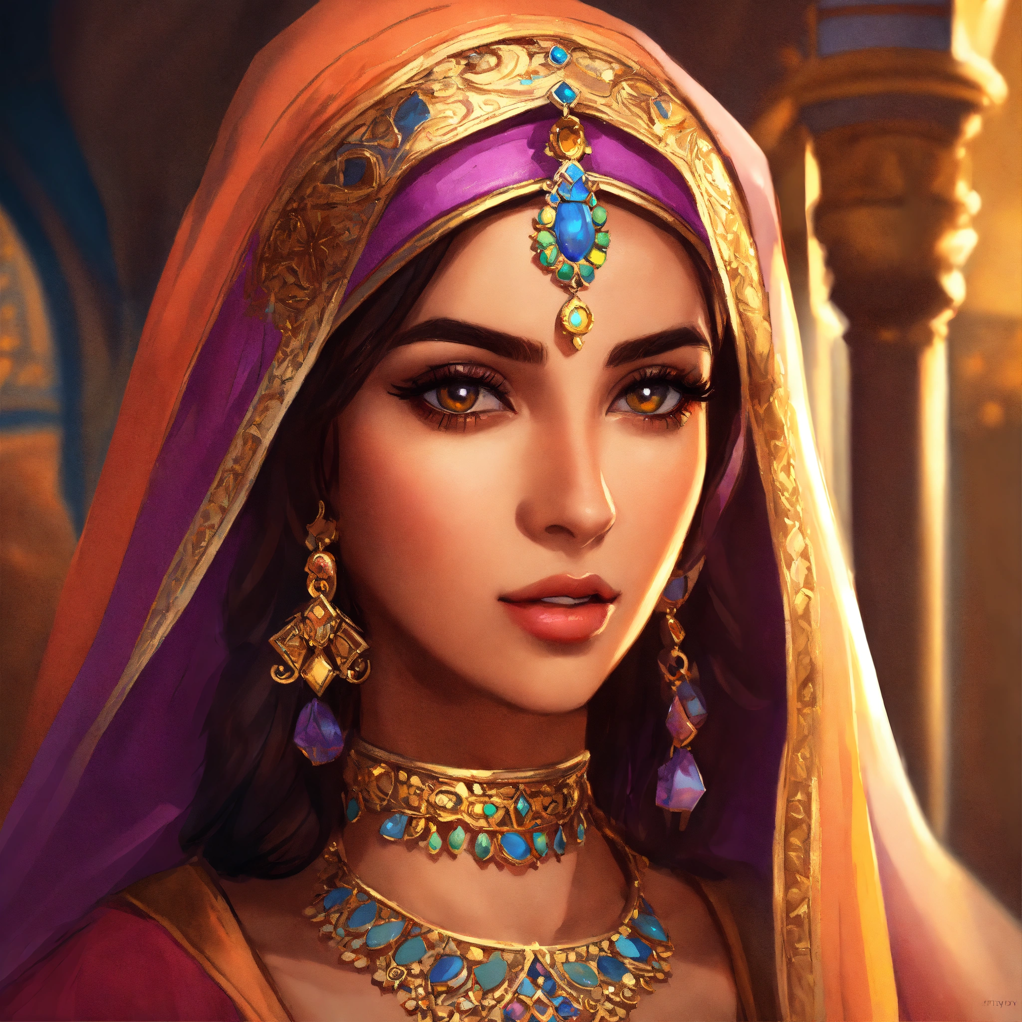 Lexica - Arab princess, realistic cartoon oil paint, 2D illustration ...