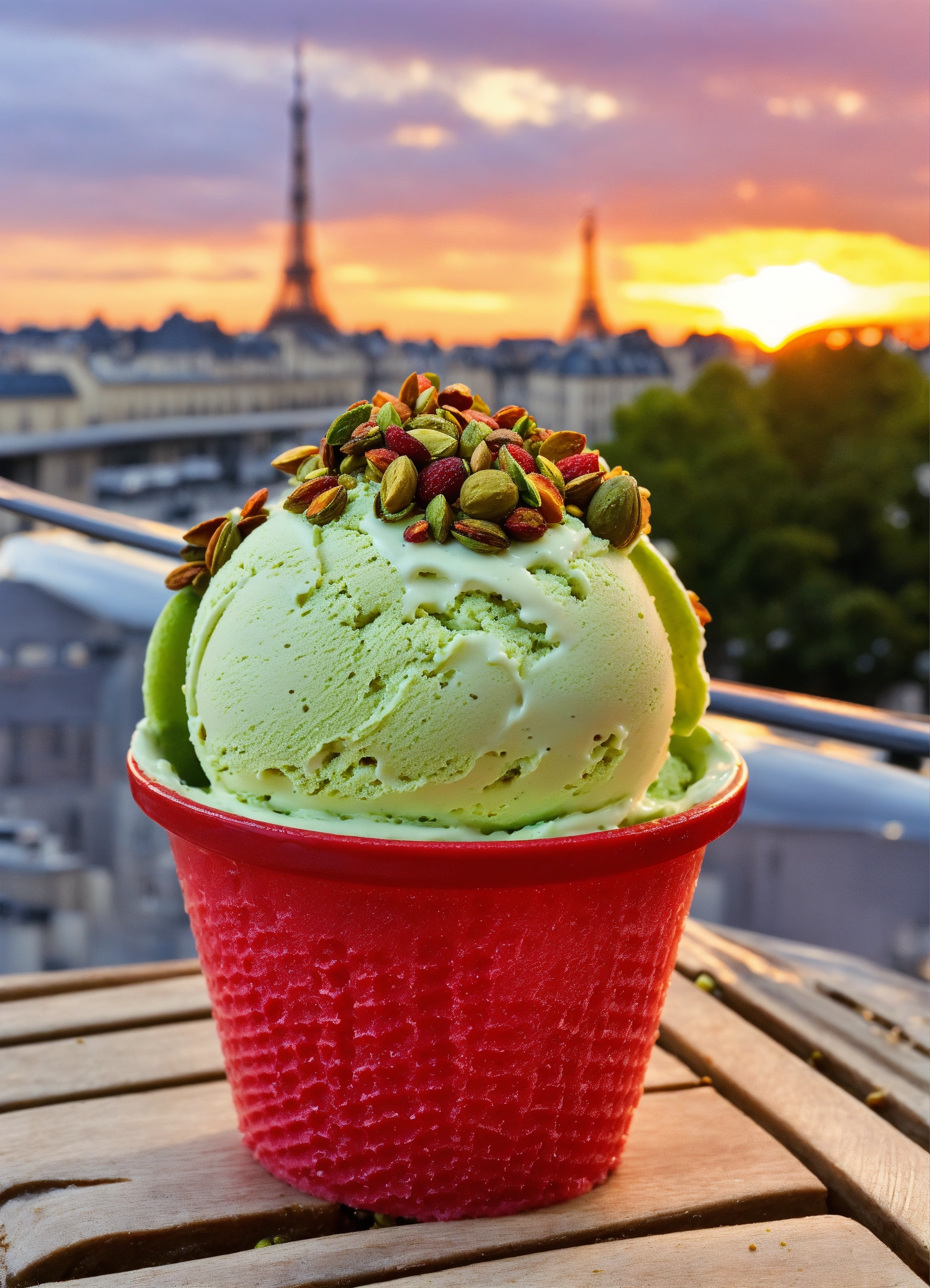 Lexica - Gorgeous artisanal pistachio strawbery ice cream cornet in ...