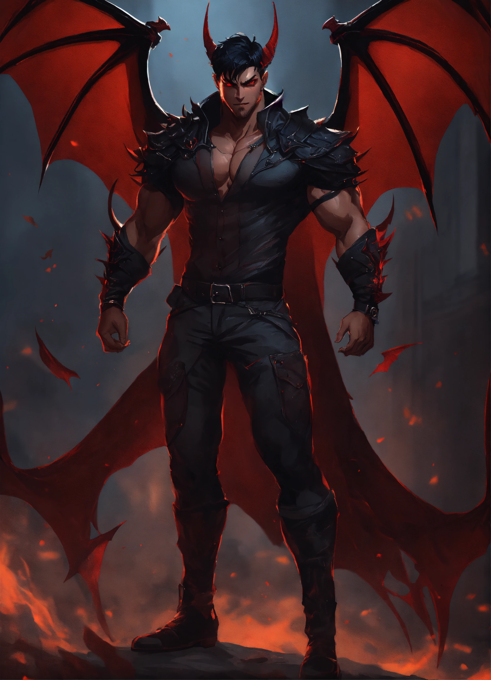 Lexica - A handsome demon man with broad shoulders, muscular frame, tan ...