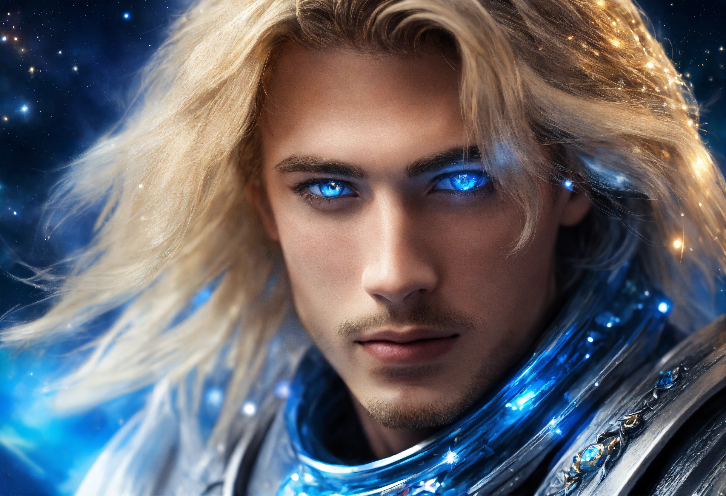 Lexica - Big portrait cosmic Male, Blond, blue eyes, in a galactic ...