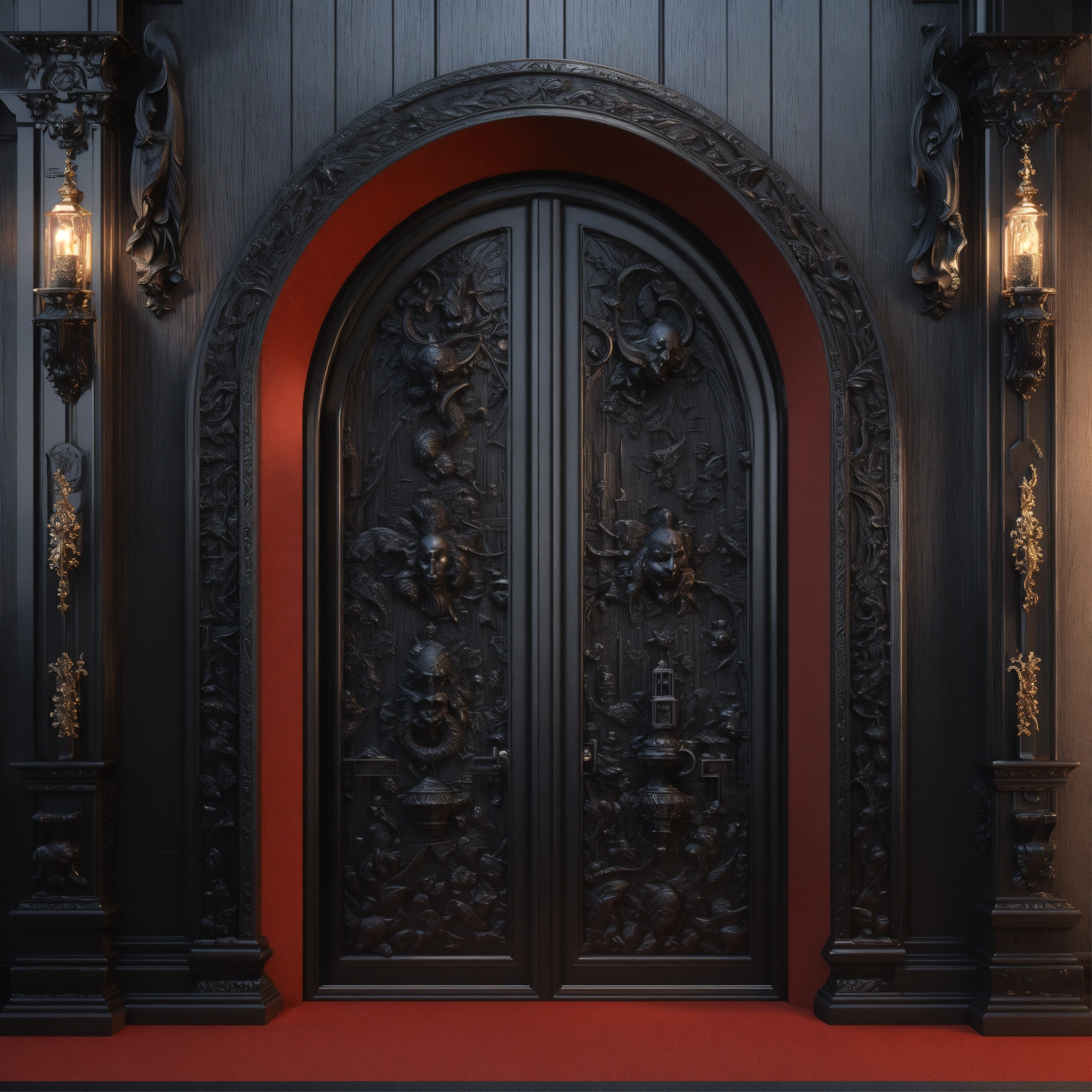 Lexica - 3D double castle doors black obsidian engraved with vampires ...