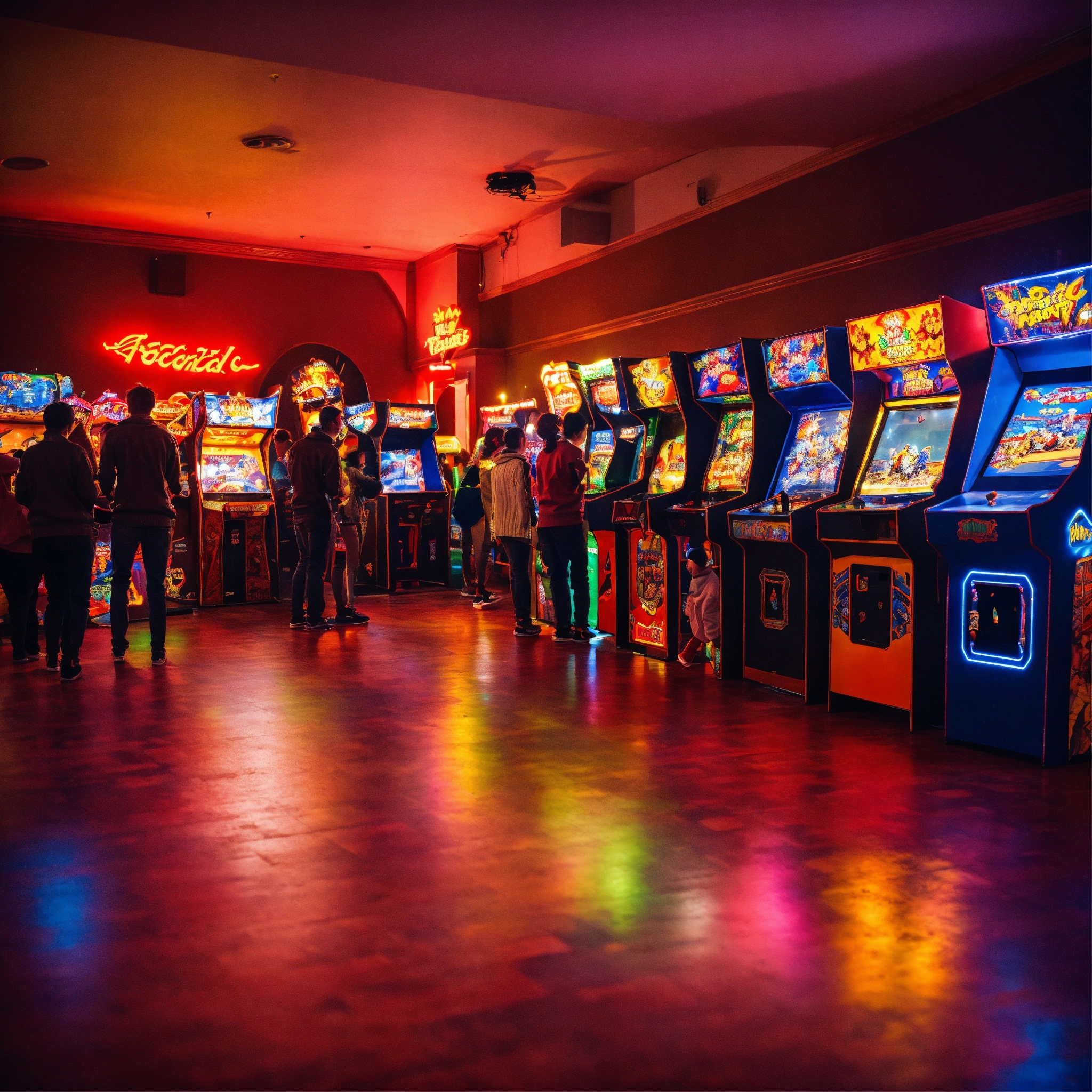 Lexica - A photo of a group of people playing arcade games. The people ...
