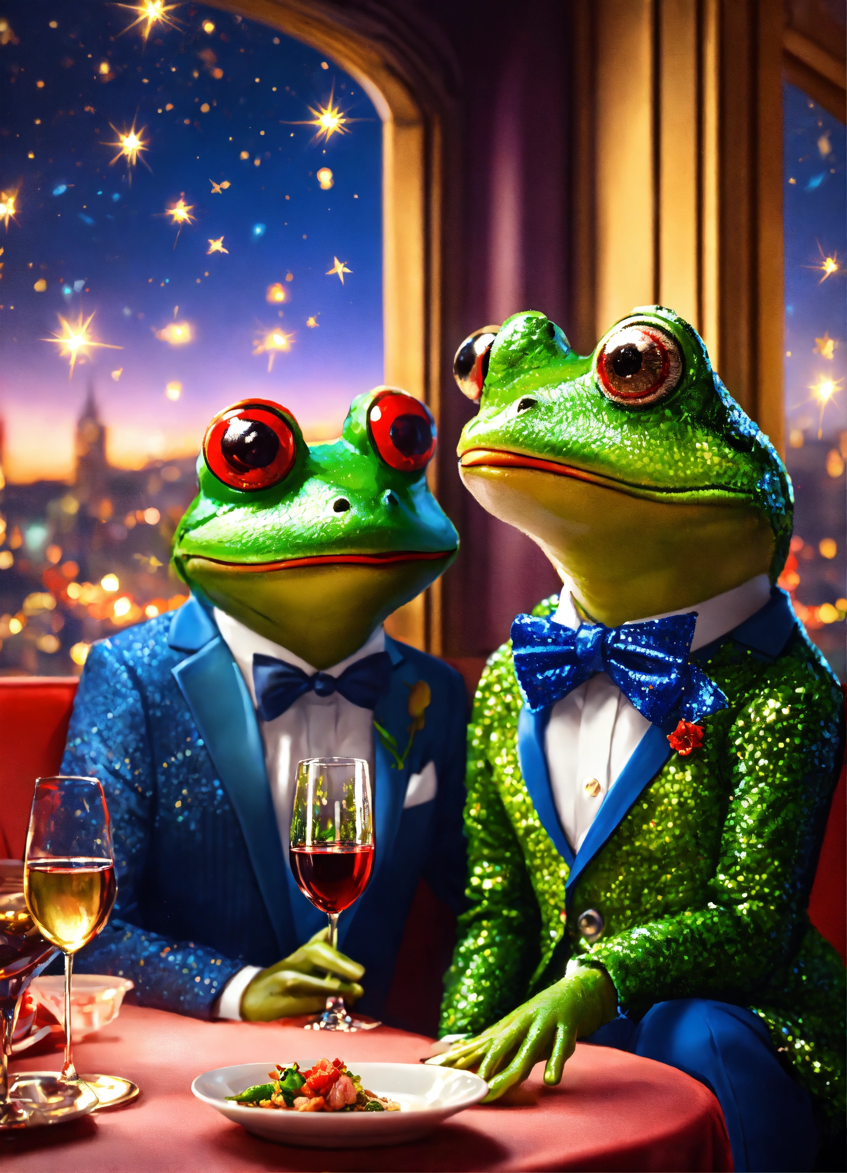 Lexica - Cute frog in glittery gown crown and red lips huge eye lashes ...