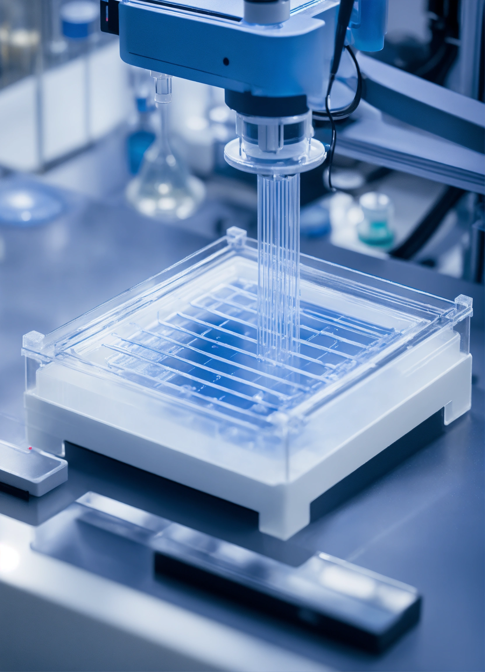 Lexica - 3d bioprinting of single fine channles in white mass, zoomed ...