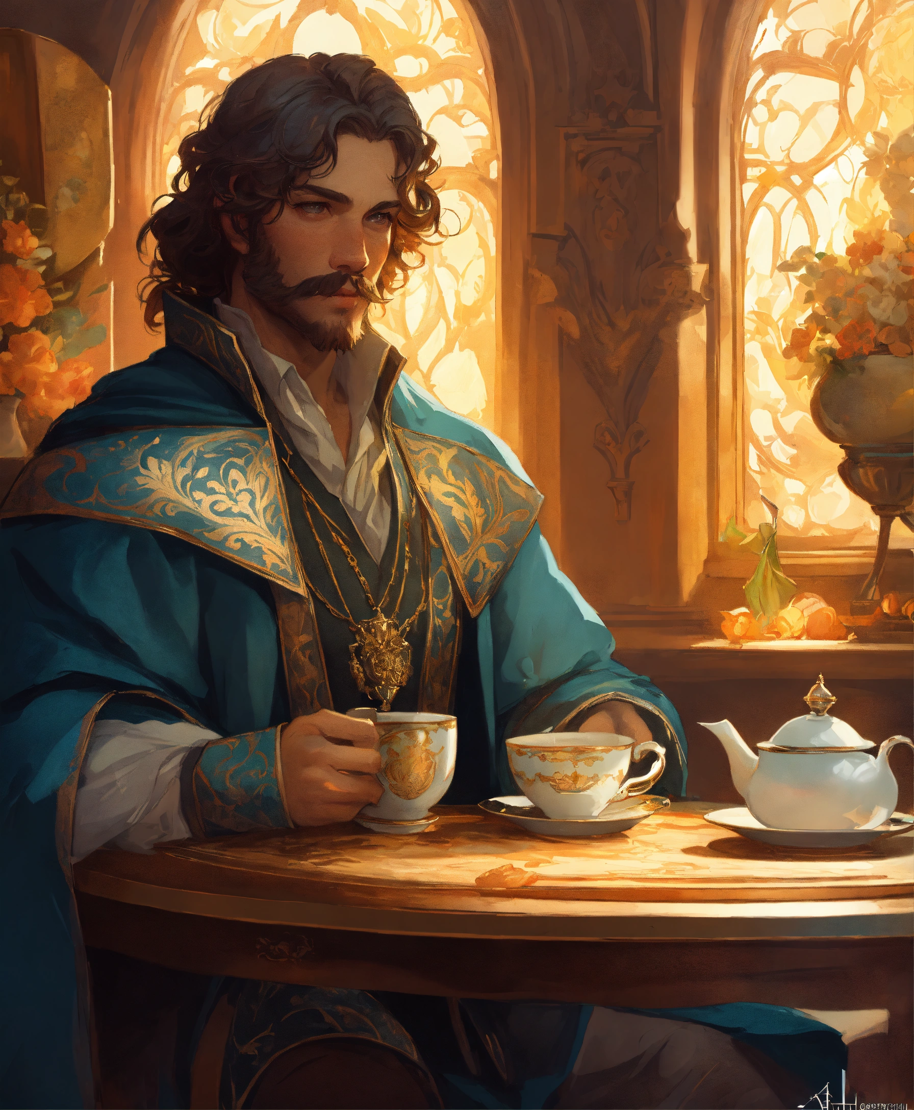 Lexica - Noble baronesse Medieval in his house drinking tea, art by ...