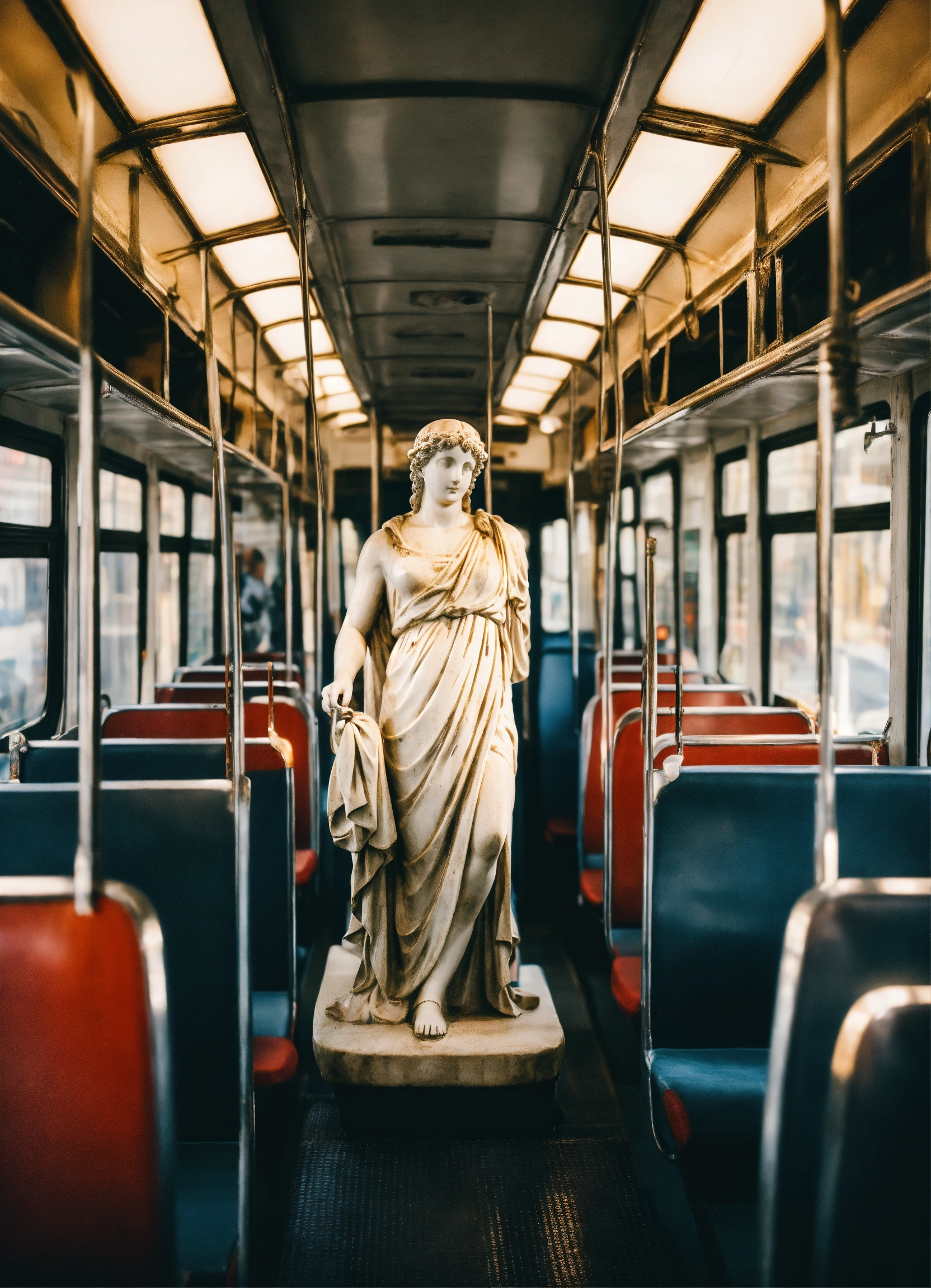 Lexica - Sad white classical (Greek statues) commuting in an old ...