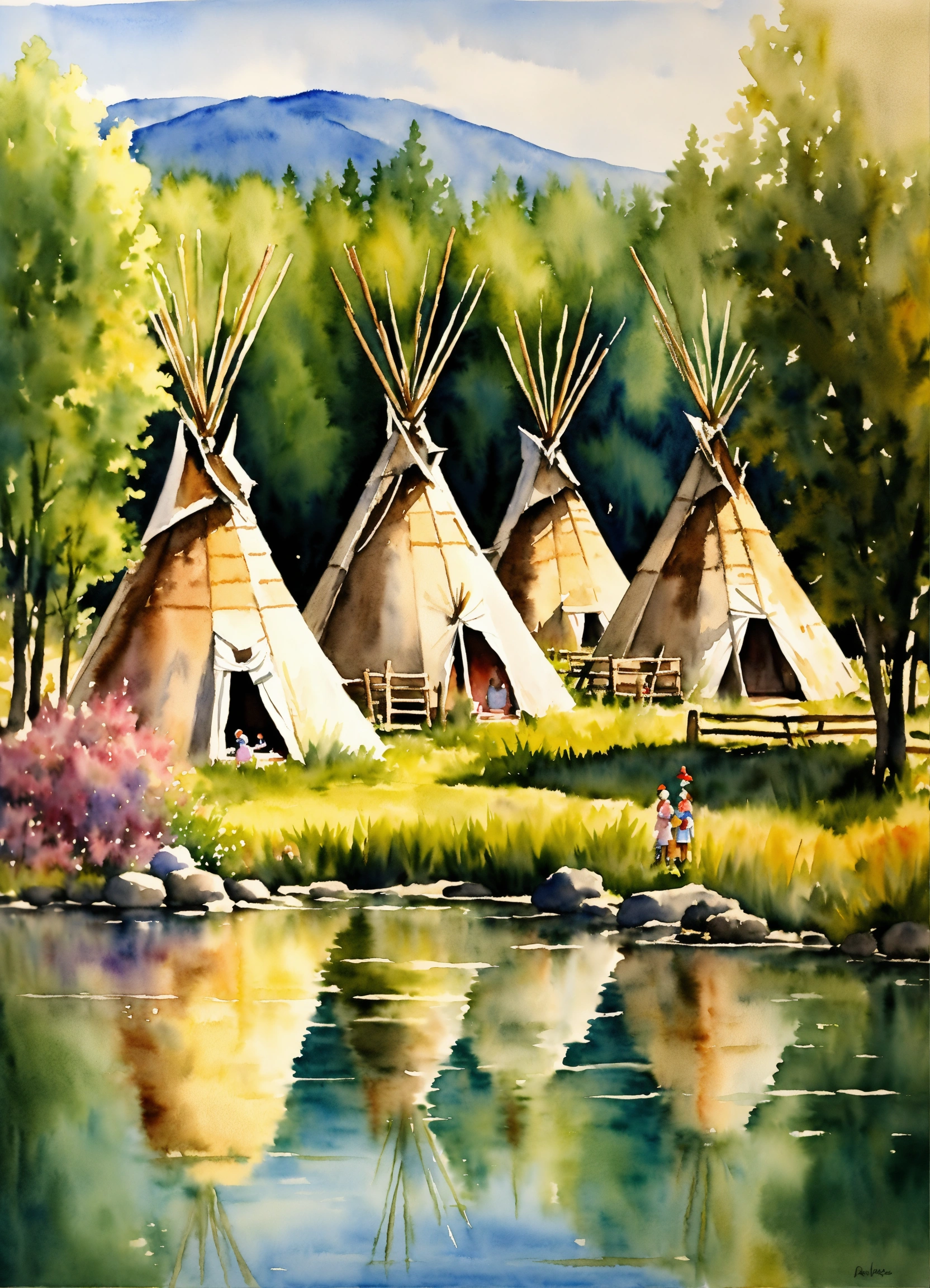 Lexica - Create a realistic, detailed, watercolor painting of a Native ...