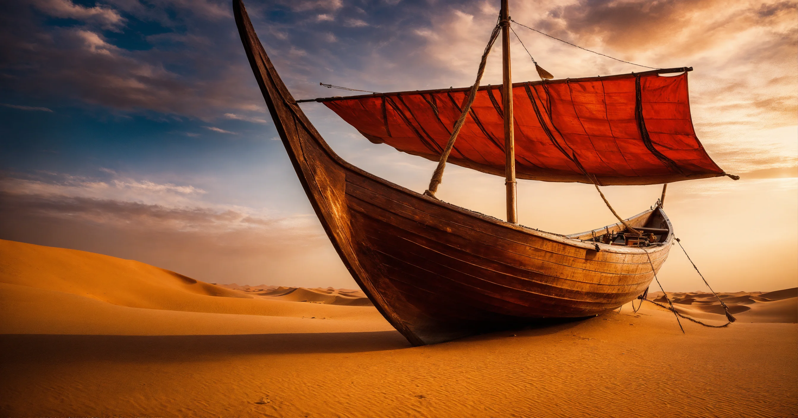 Lexica - A luxurius viking oar boat sail in the sahara desert, strong ...