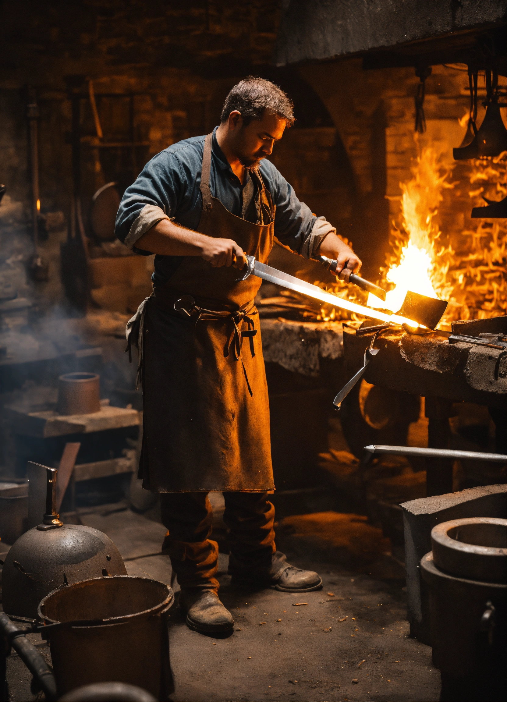 Lexica - A blacksmith, in loose clothing with an apron, removing a ...