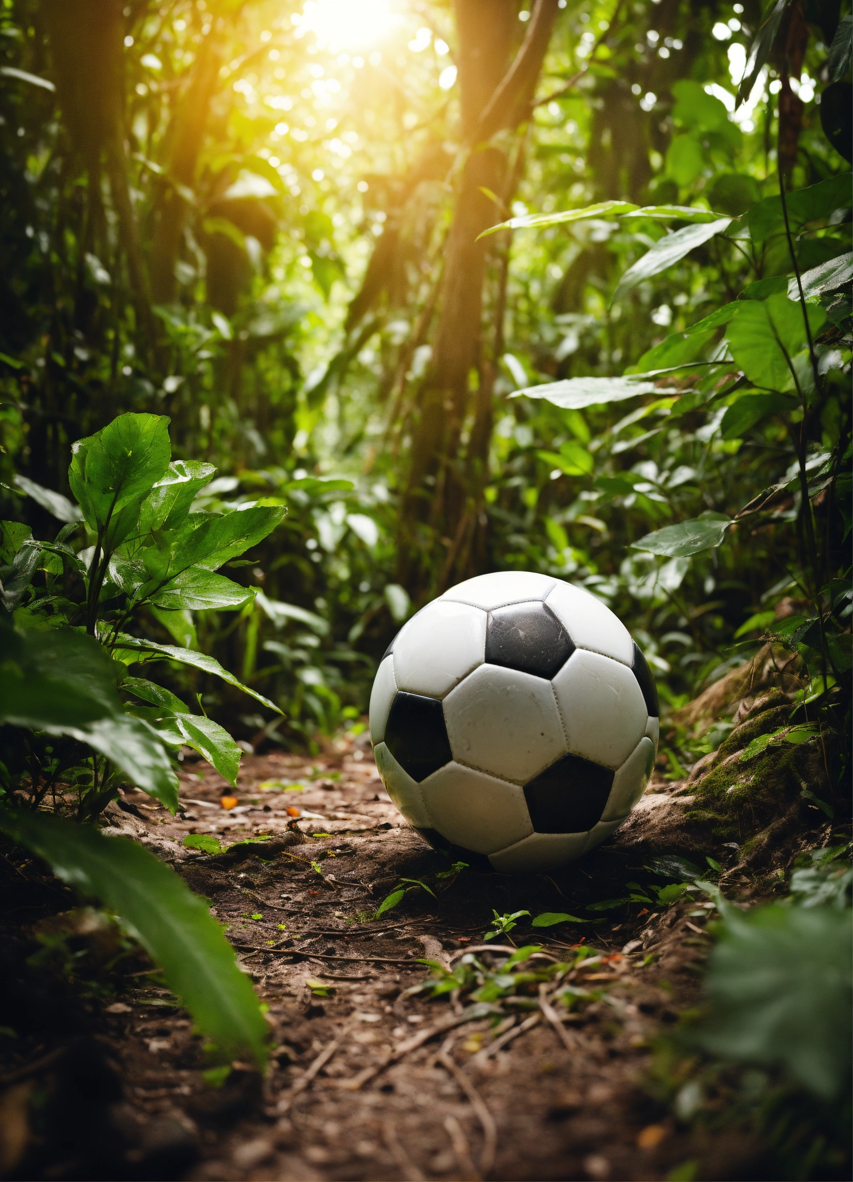 Lexica - A deep jungle with a soccer ball on the ground