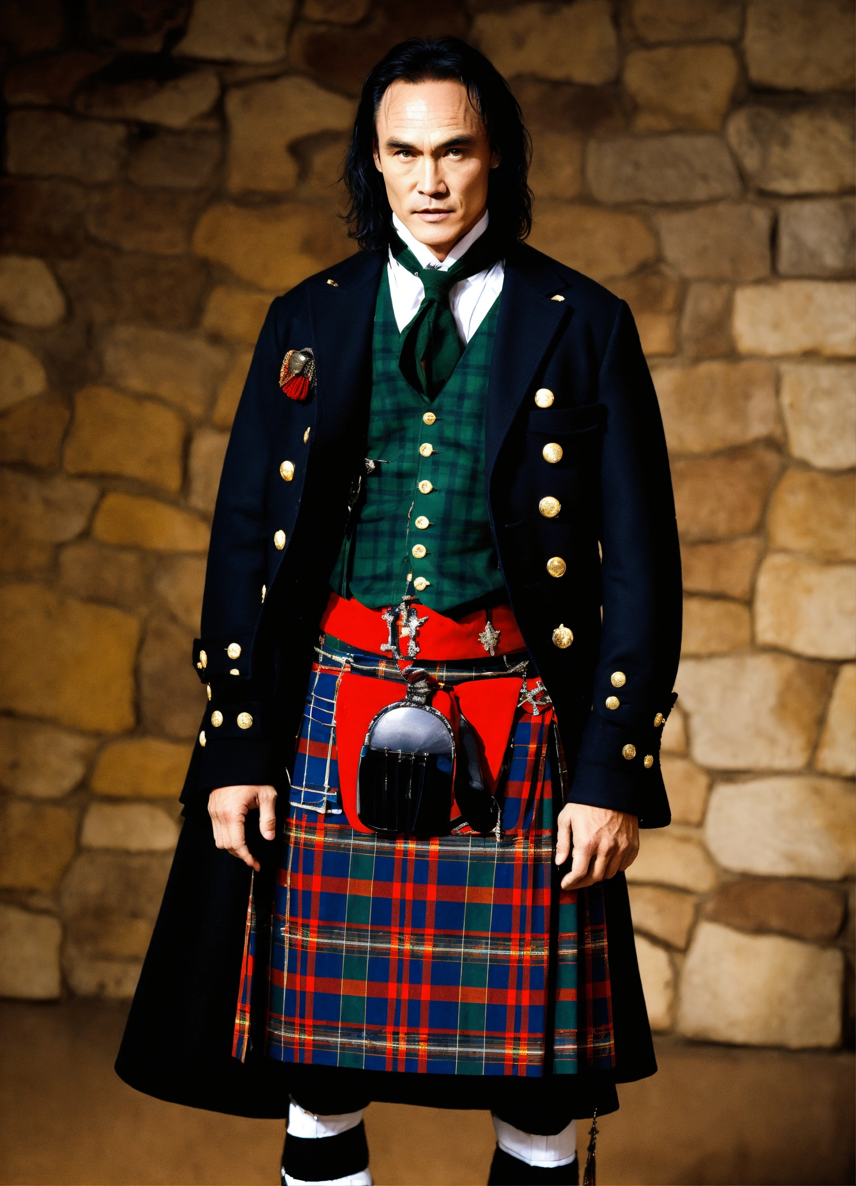 Lexica - Brandon Lee wearing a Clan Kay tartan kilt