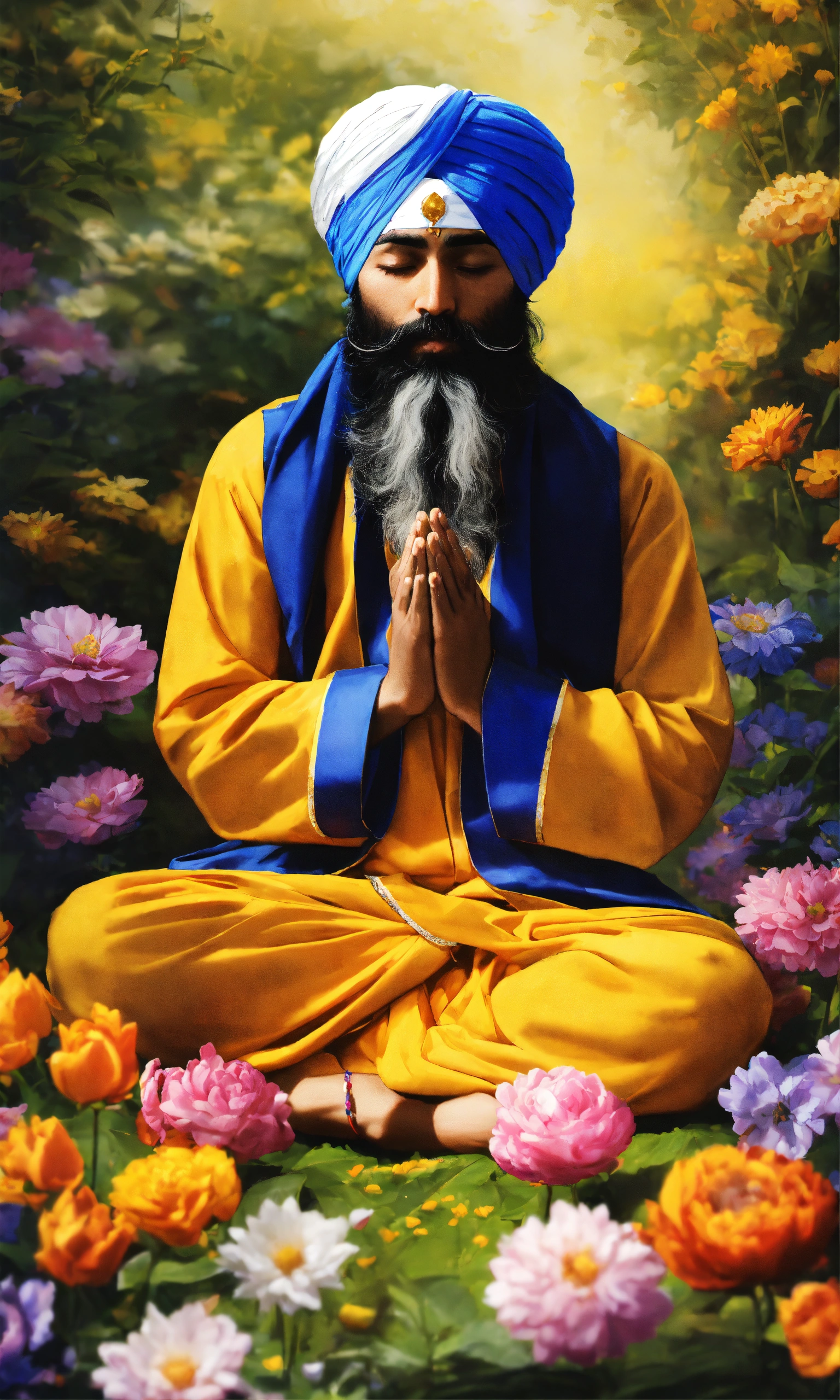 Lexica - Sikh khalsha praying ,folded hands,closed eye,in the flowers