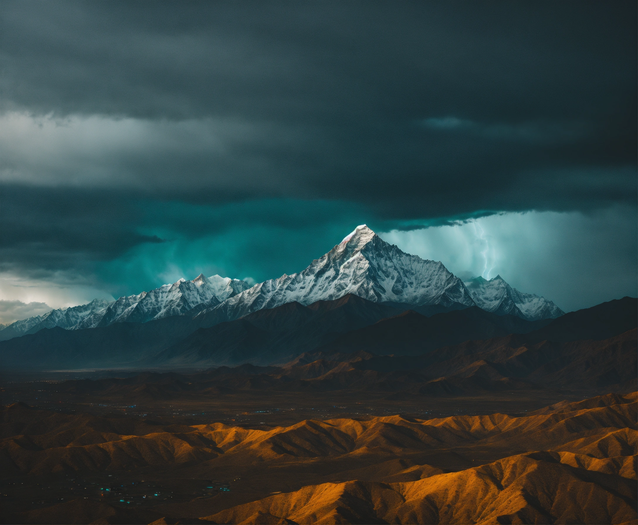 Lexica - Minimal, cinematic, himalaya, galaxy, thunderstorm, dark teal ...
