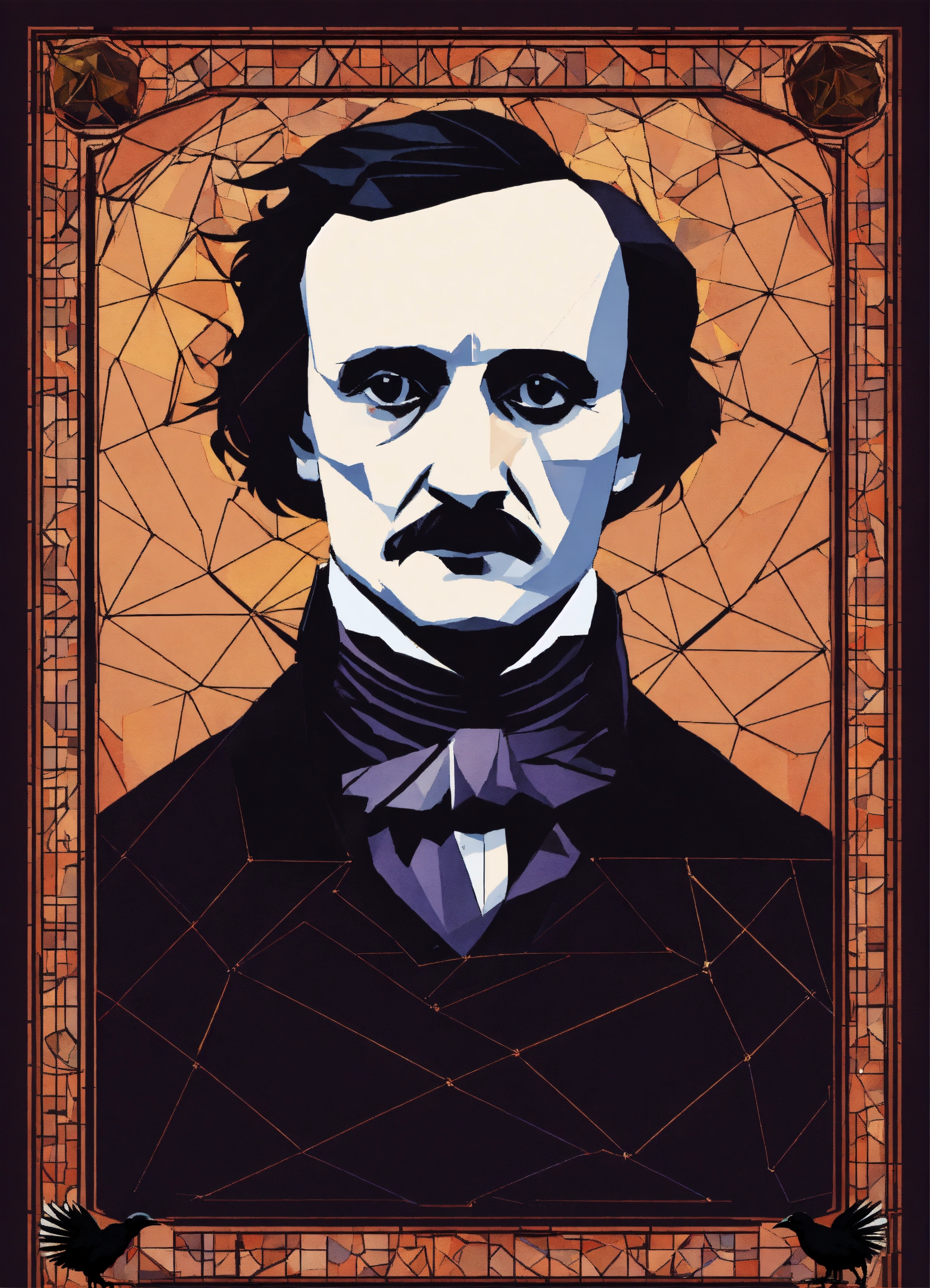 Lexica - Edgar Allan Poe geometric portrait with a raven in the background