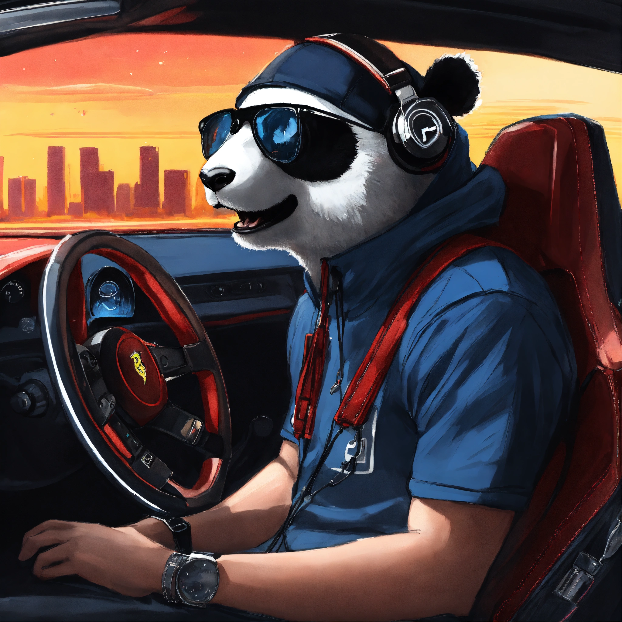 Lexica - Drawing of a panda with flow. wear a flat back cap. This one ...