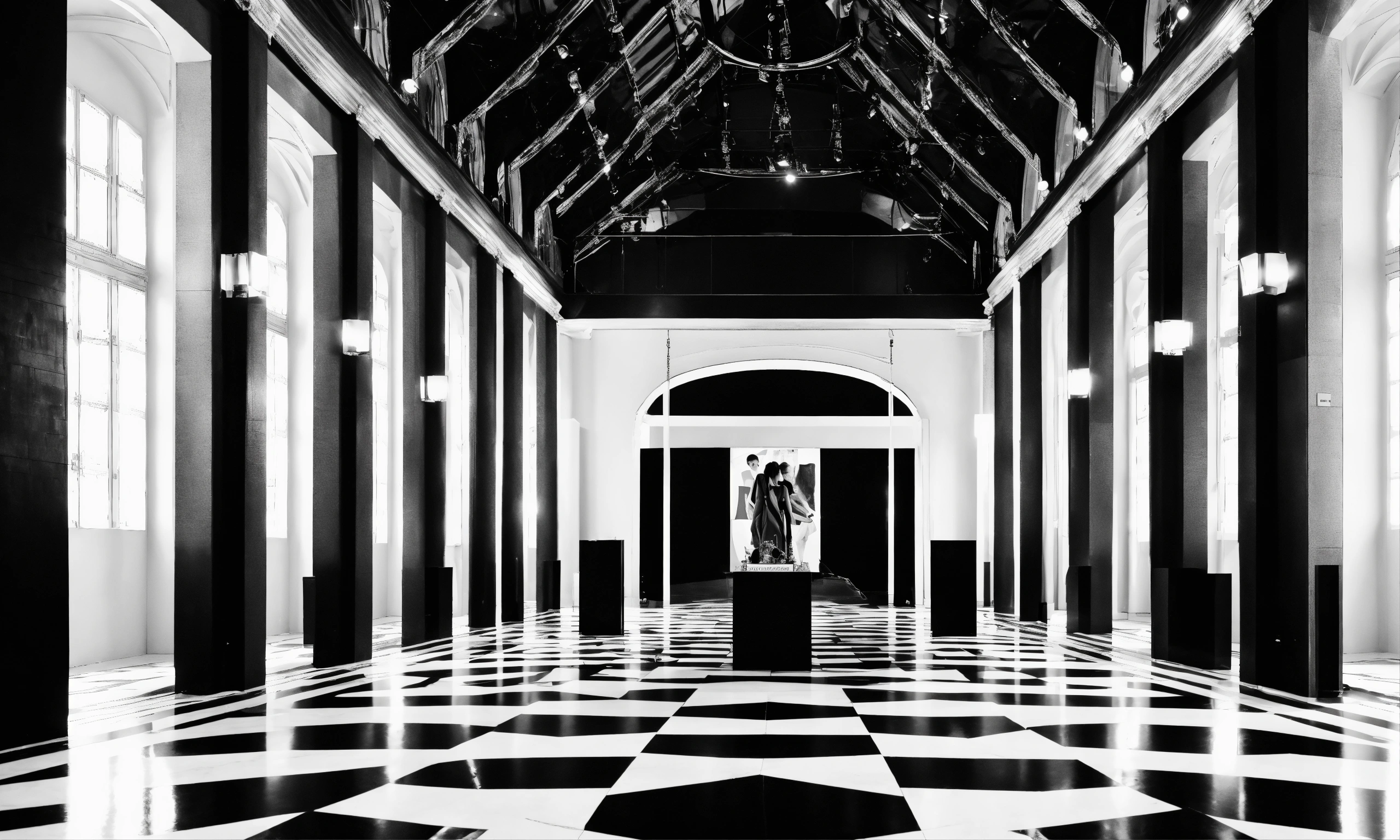 Lexica - Italian abstrakt elegance black white museum inside for hairshow