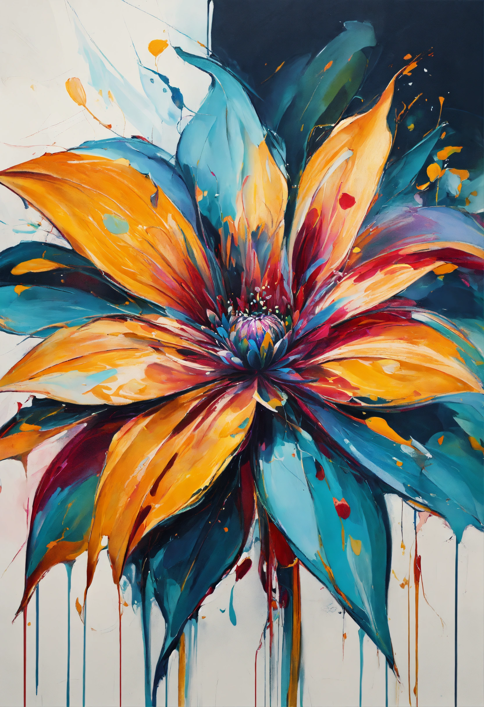 Lexica - An abstract painting of a flower on a white background ...