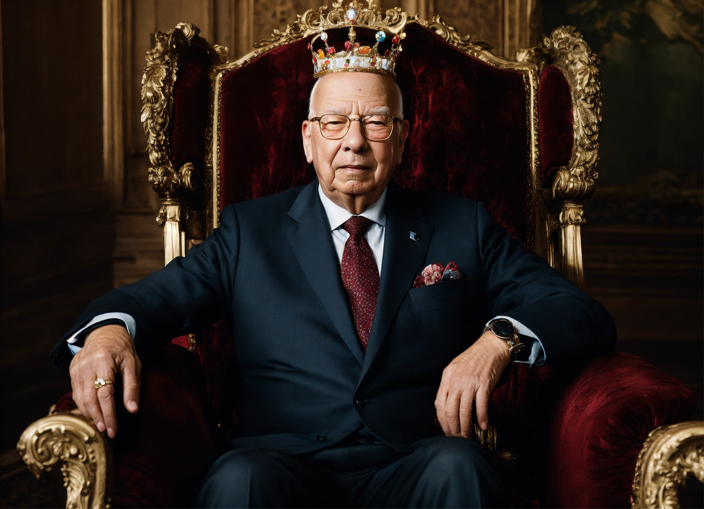 Lexica - VERY OLD KLAUS SCHWAB SITTING IN A CHAIR WEARING A CROWN A ...