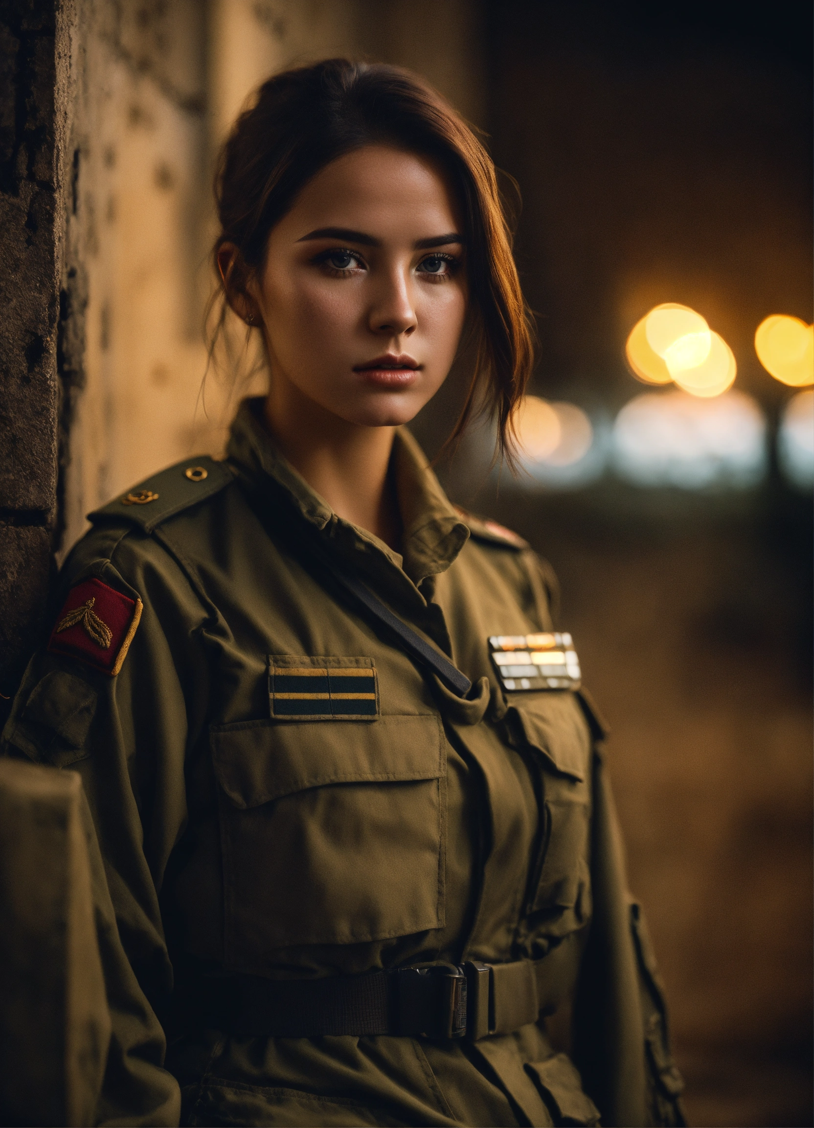 Lexica - A beautiful brunette military girl, beautiful, moody lighting, best quality, full body ...
