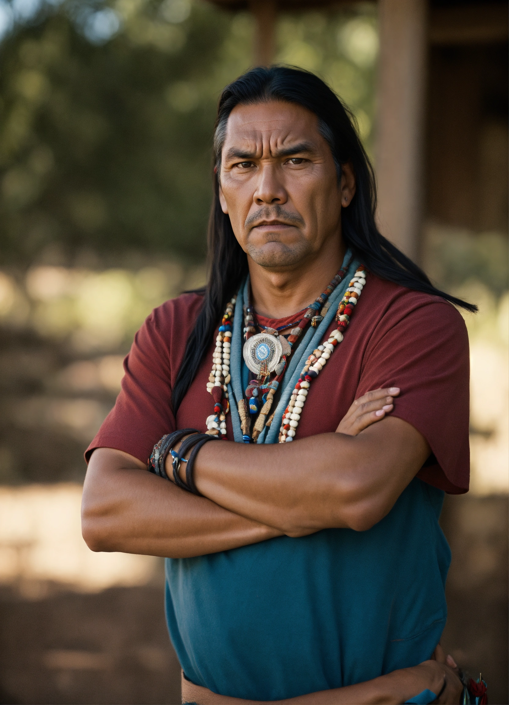 Lexica - Scared native american man, FRONT VIEW, casual clothes, arms ...