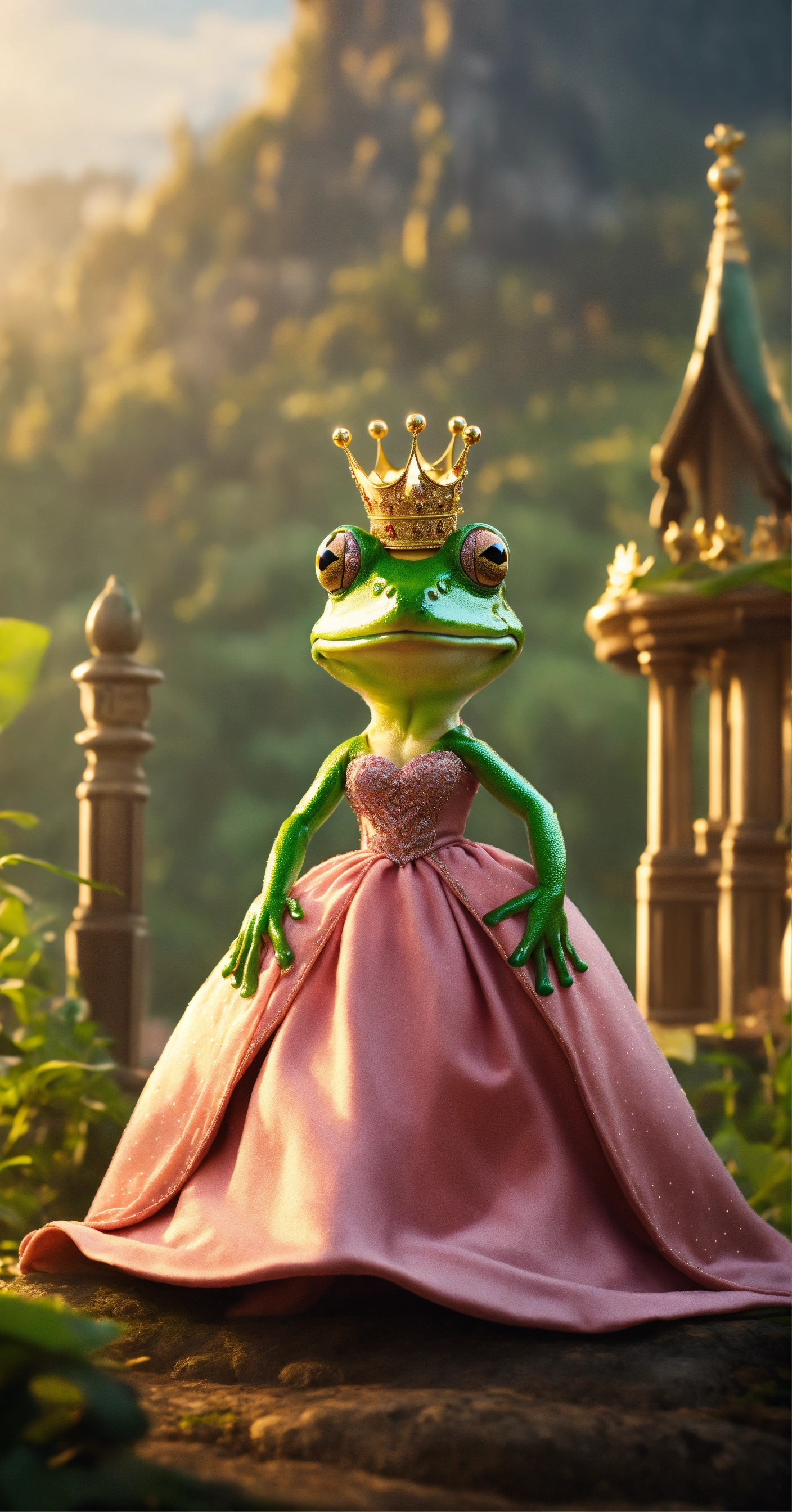 Lexica - Cute lady frog in dress and crown dressed in gown in cinematic ...