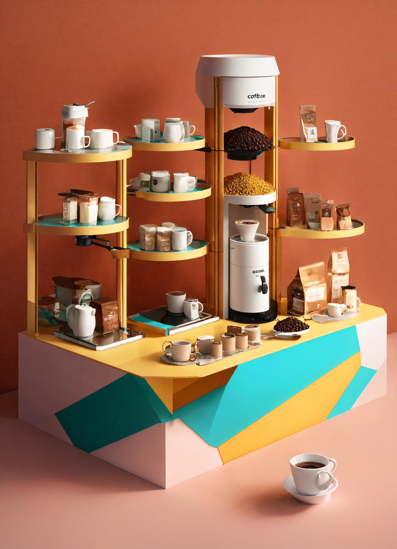 Lexica - Bright and Enormous Isometric Coffee product display ...
