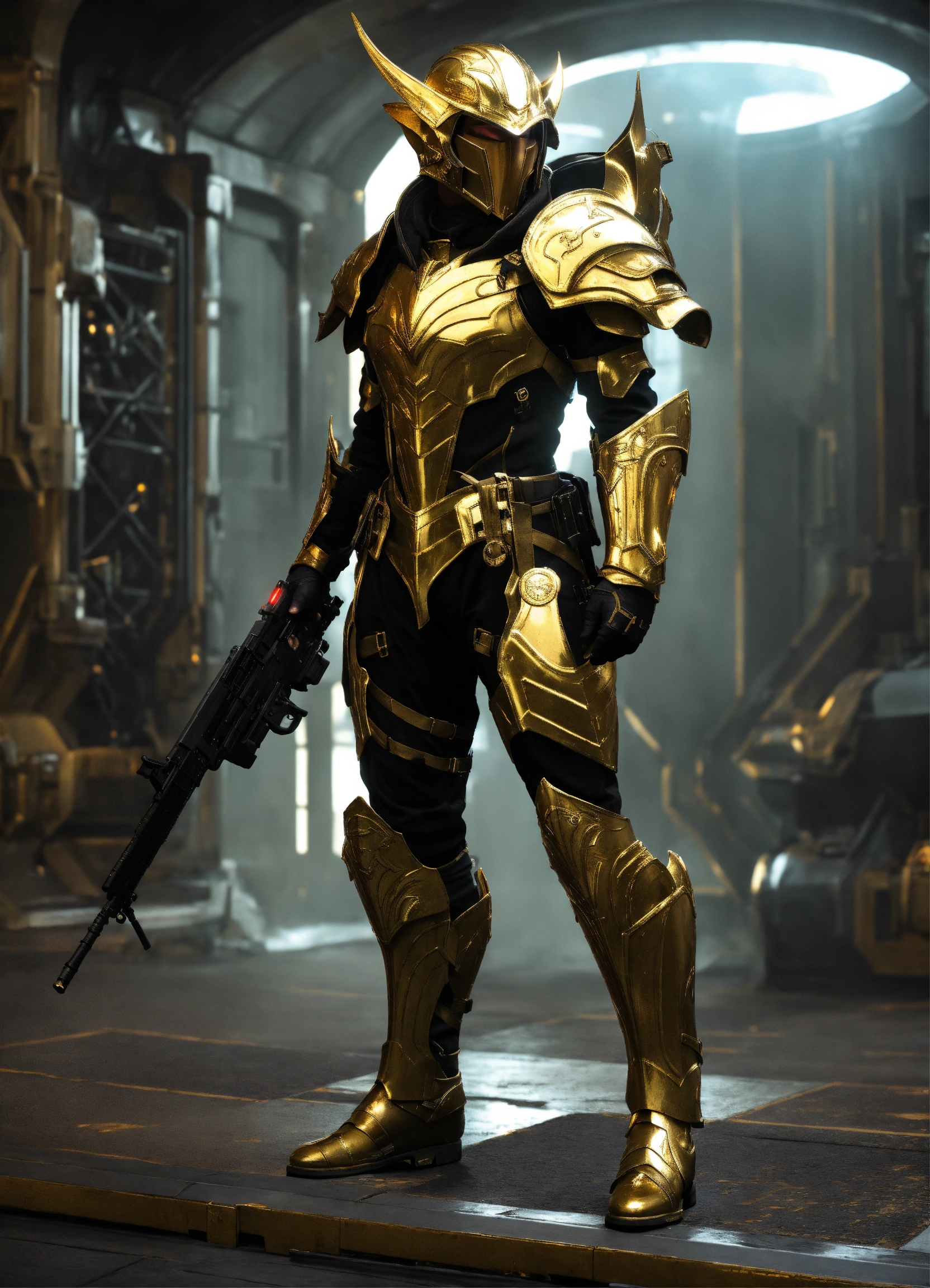 Lexica - Full body of a high elf sci fi soldier wearing heavy sci fi ...