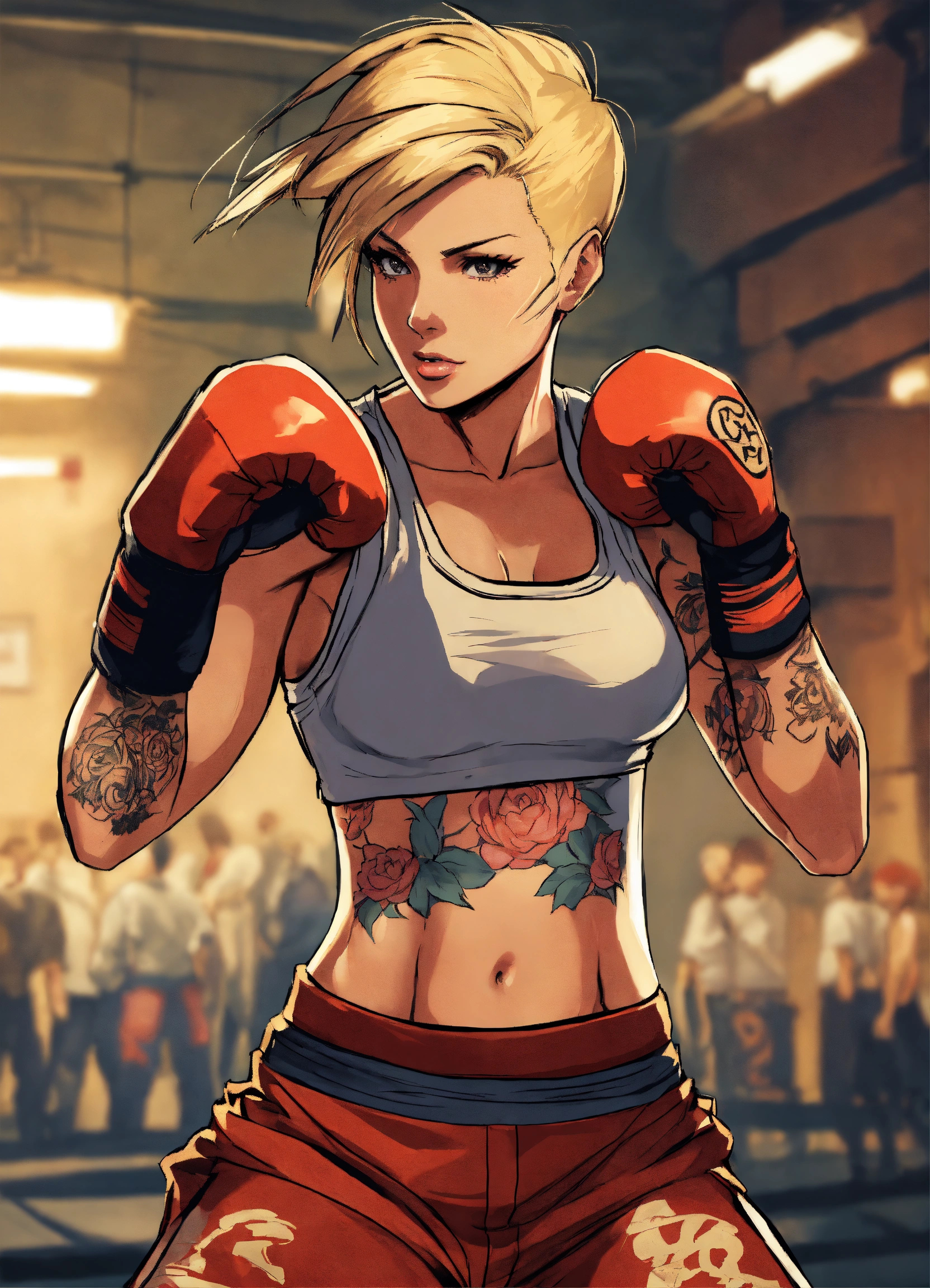 Lexica - Kickboxer woman, with bandaged fists, tattos on body, short ...