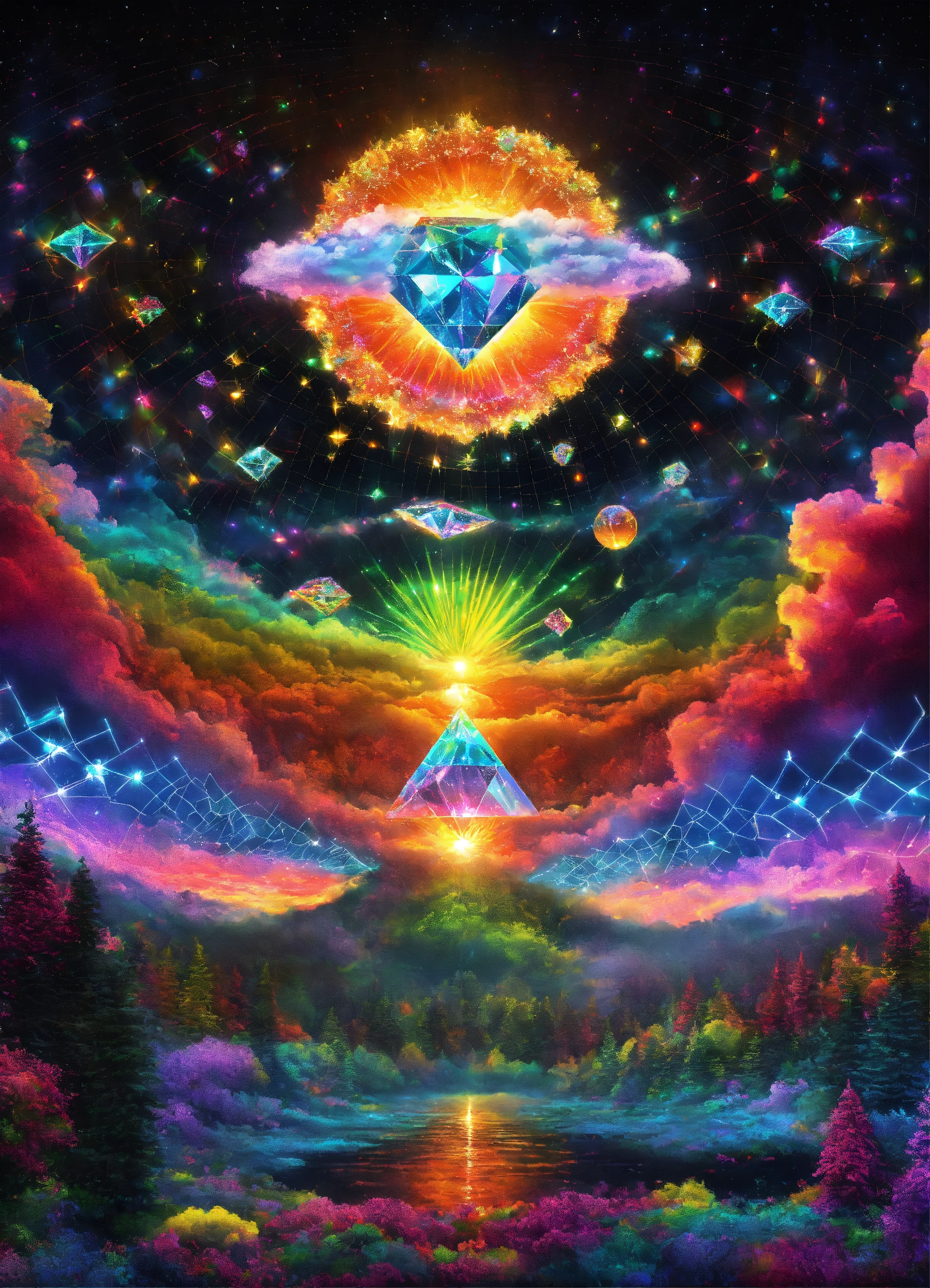 Lexica - Sun flying made of diamonds and glitter black rainbow neon ...