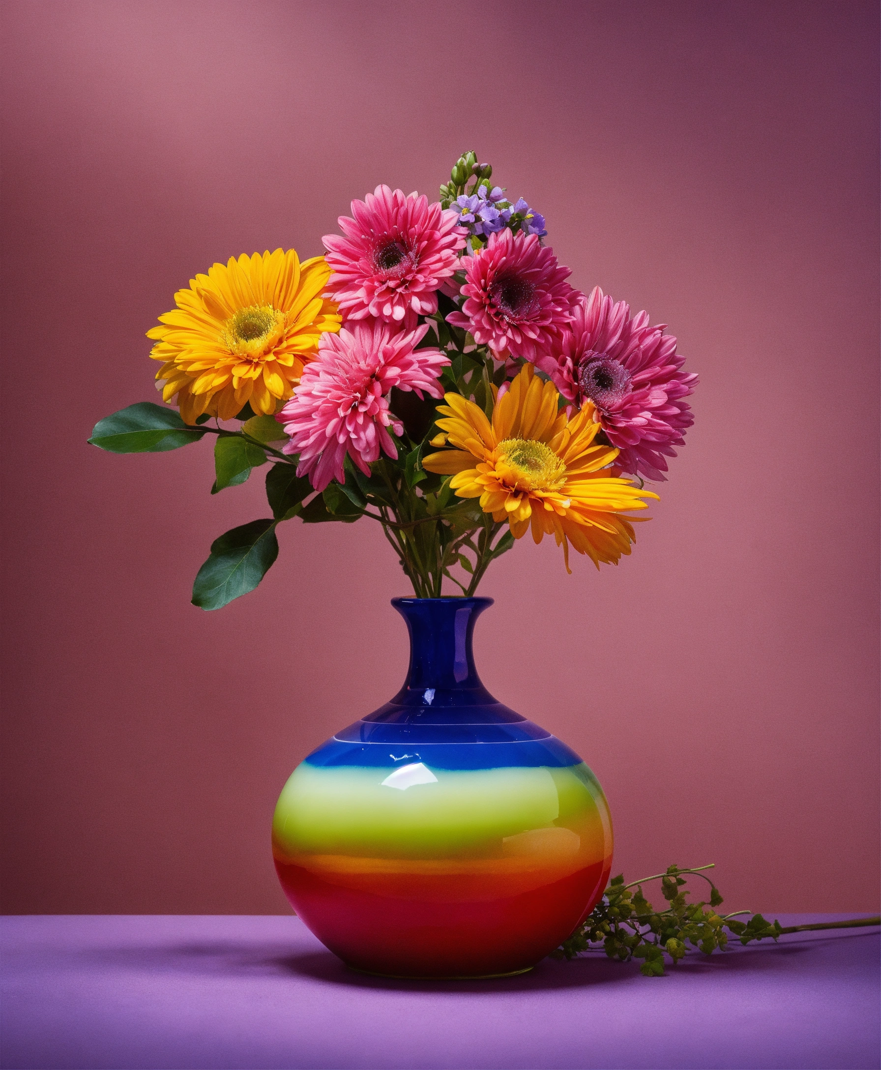 Lexica - Unique and bold colorful vase with a single flower in it.