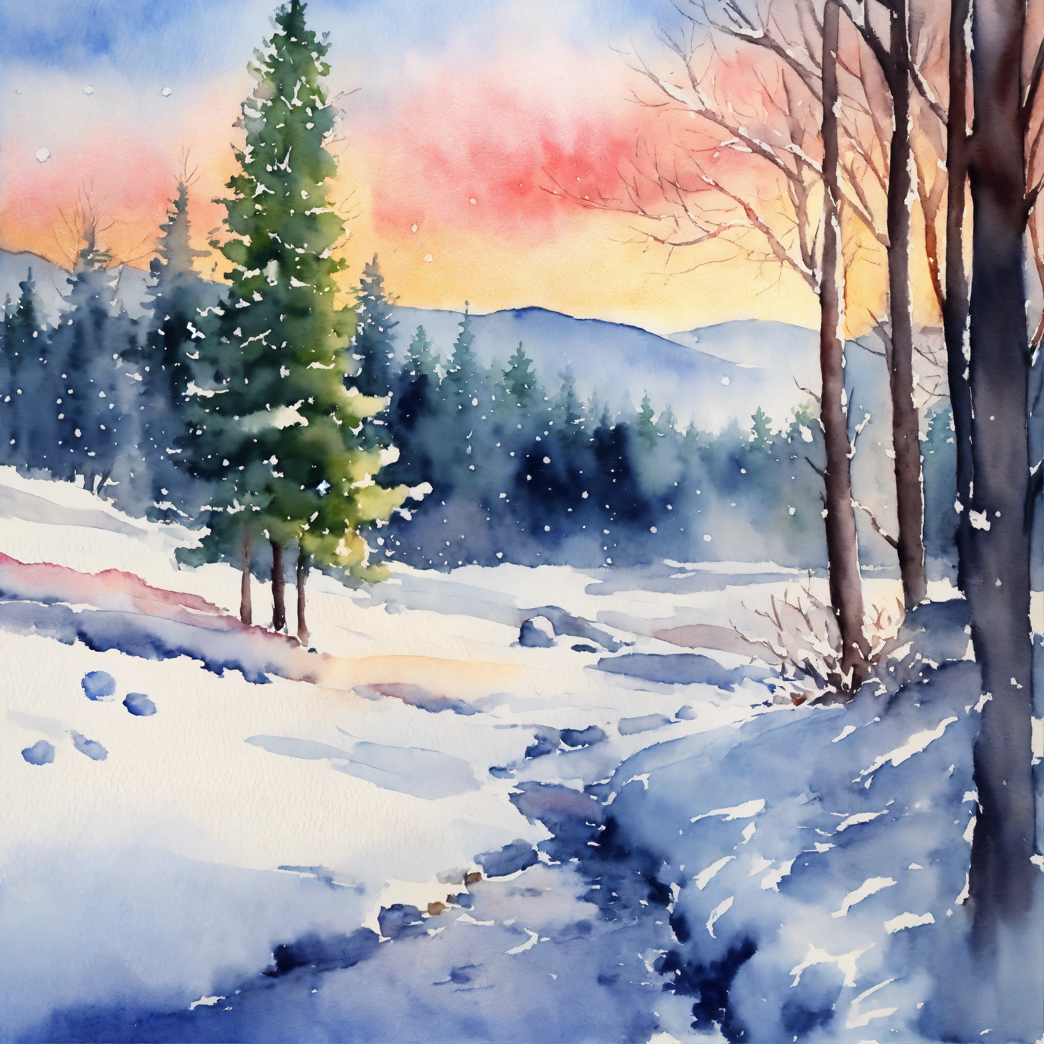 Lexica - Text (masterpiece, best quality, watercolor painting1.3), serene winter landscape, snow ...