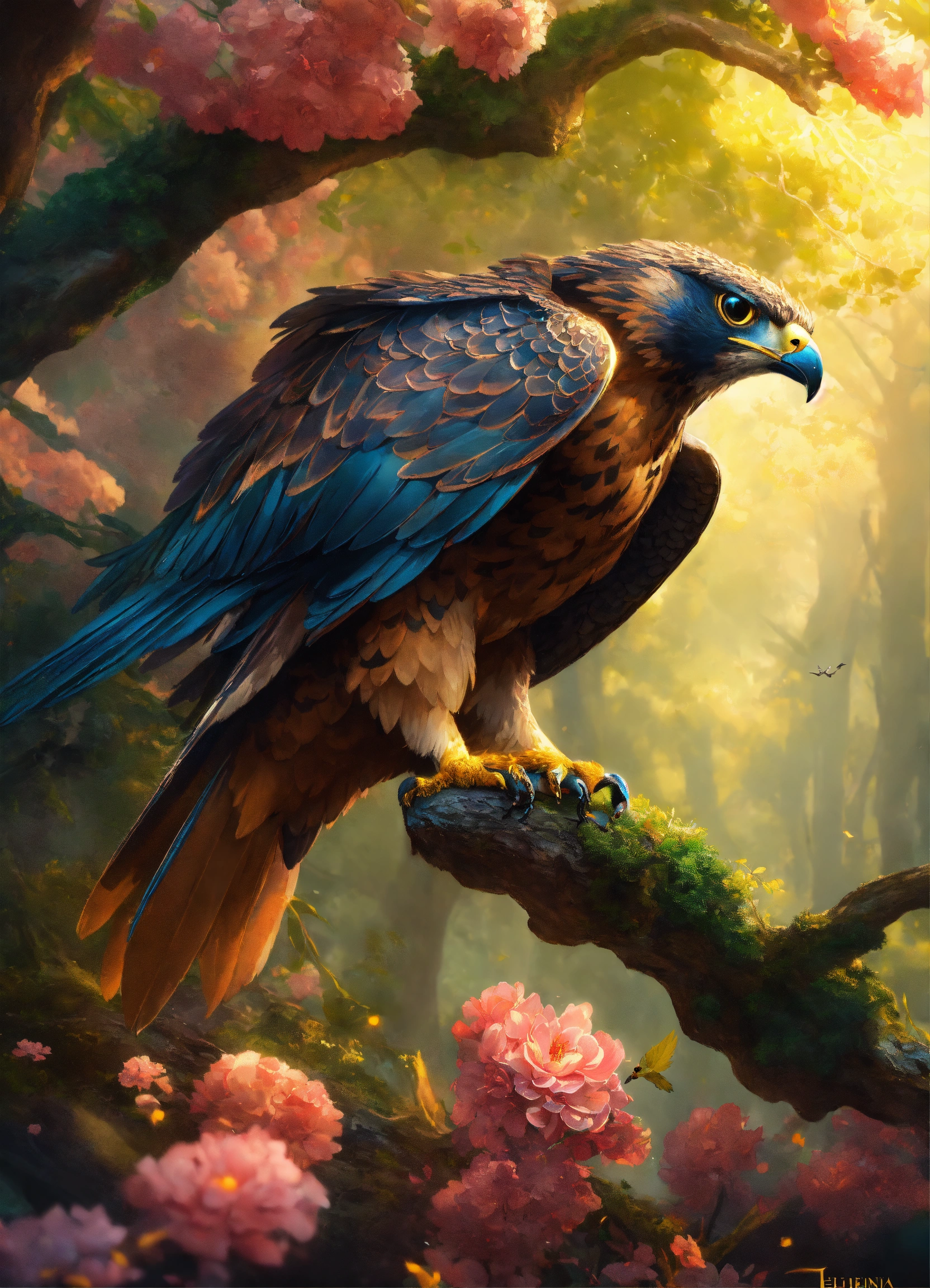 Lexica - Big animal falcon, wears magical armor, flying around forest ...