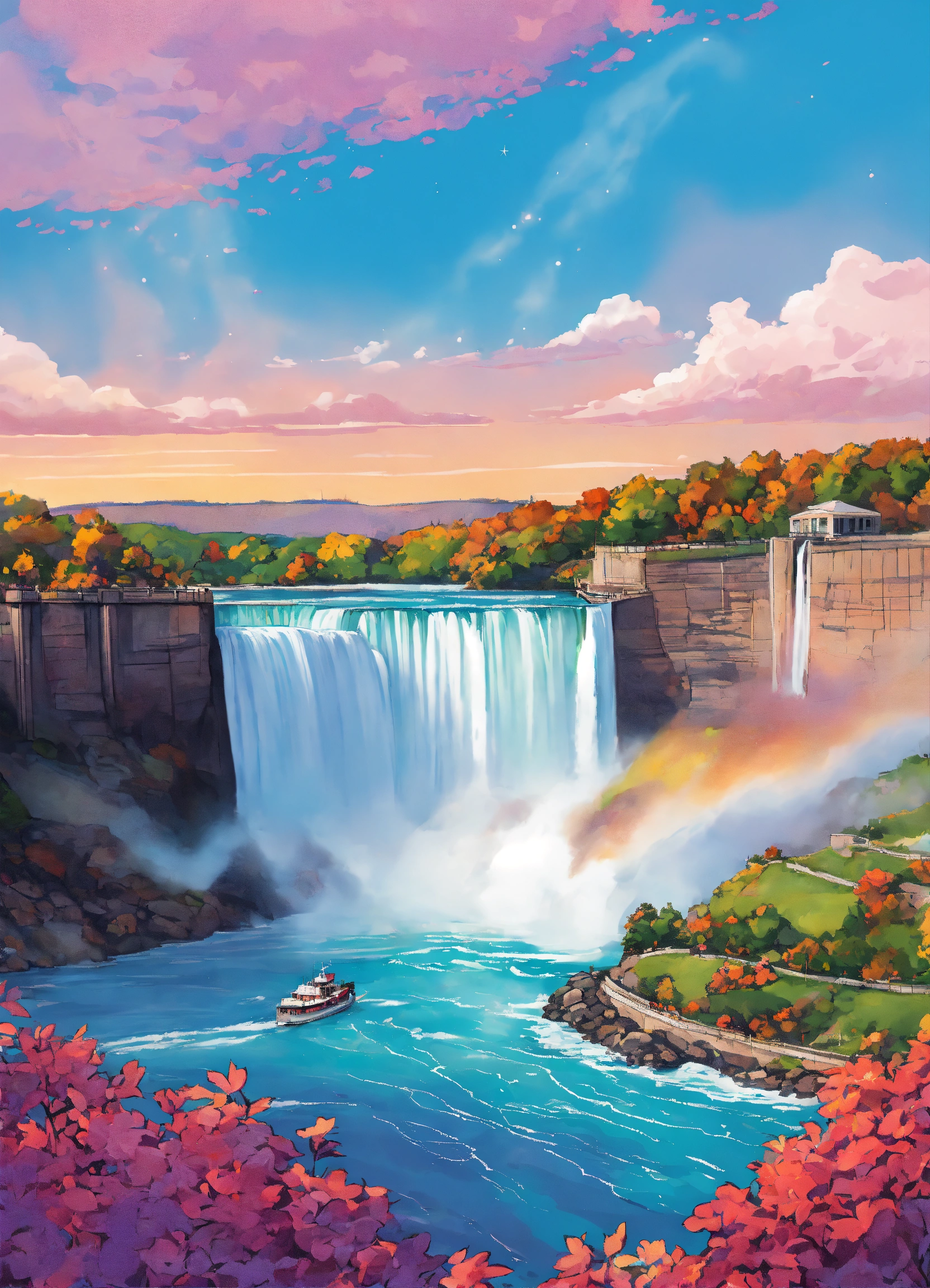 Lexica - Illustrate a scene of Niagara Falls, USA/Canada, in a cartoon ...