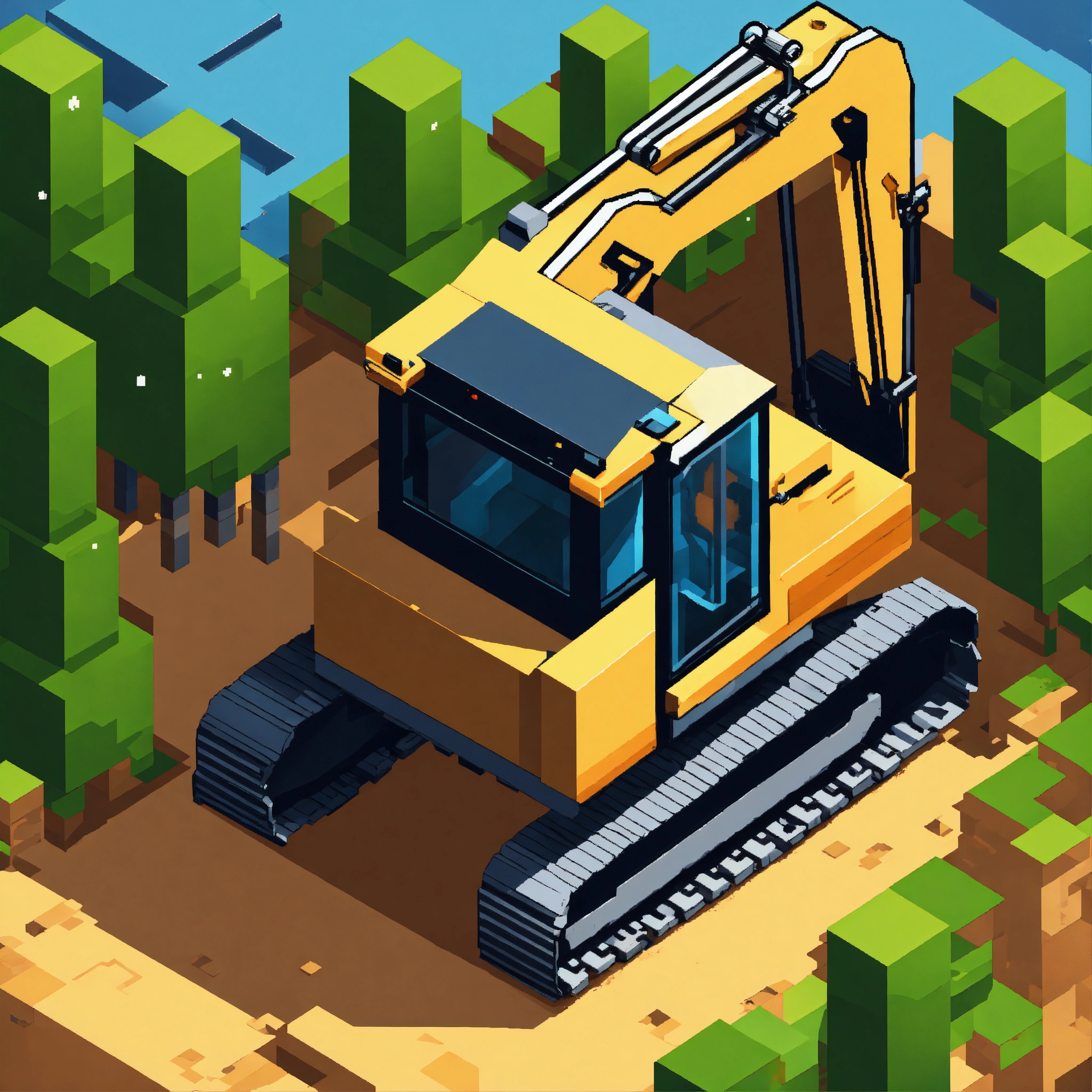 Lexica - Simple blocky pixel sprite image of an excavator with a ...
