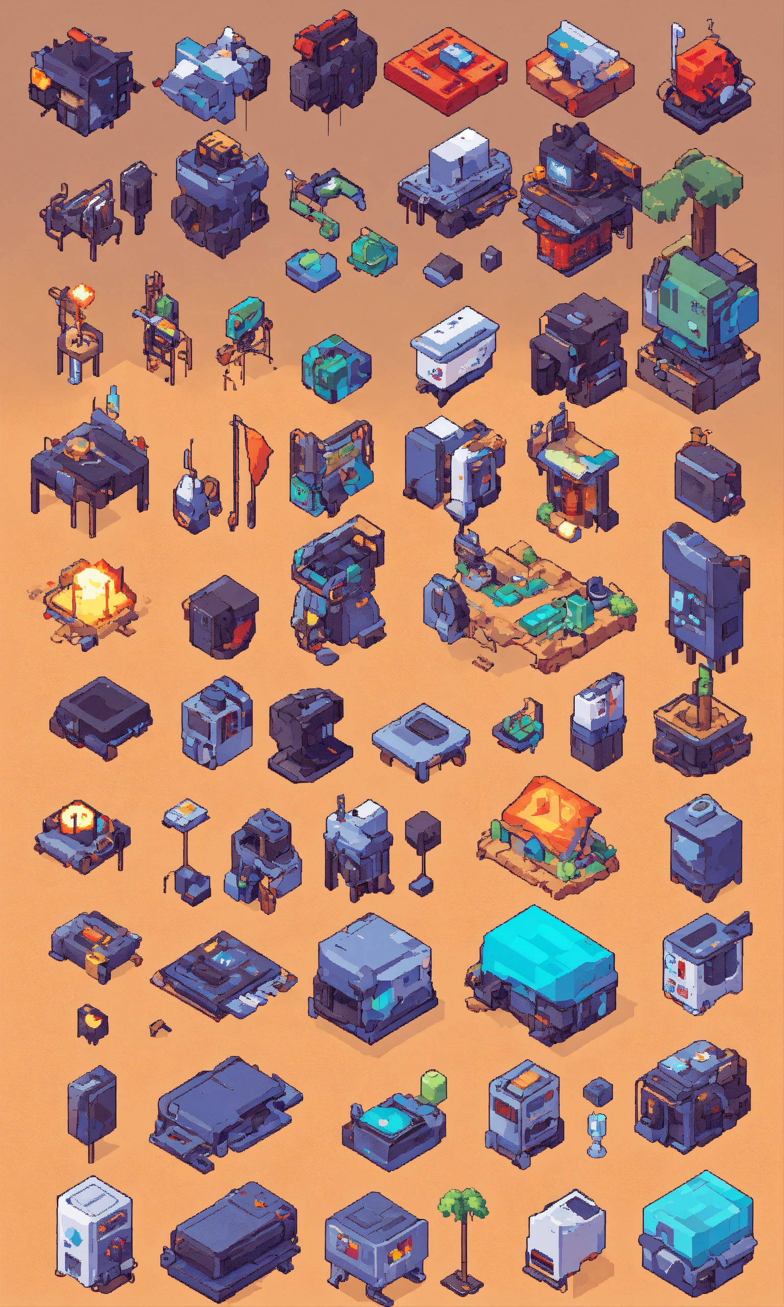 Lexica - Concept art for various small tech part scrap icons. Pixel art ...