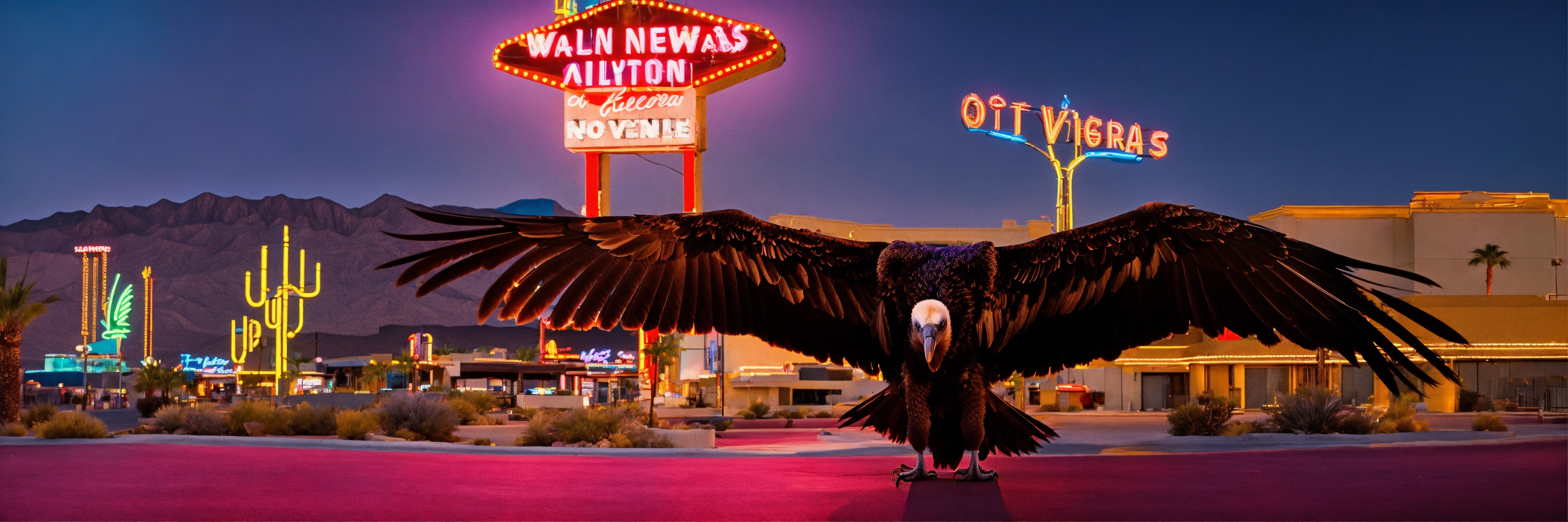 Lexica - Vulture with outstretched wing, neon light, las Vegas aesthetic