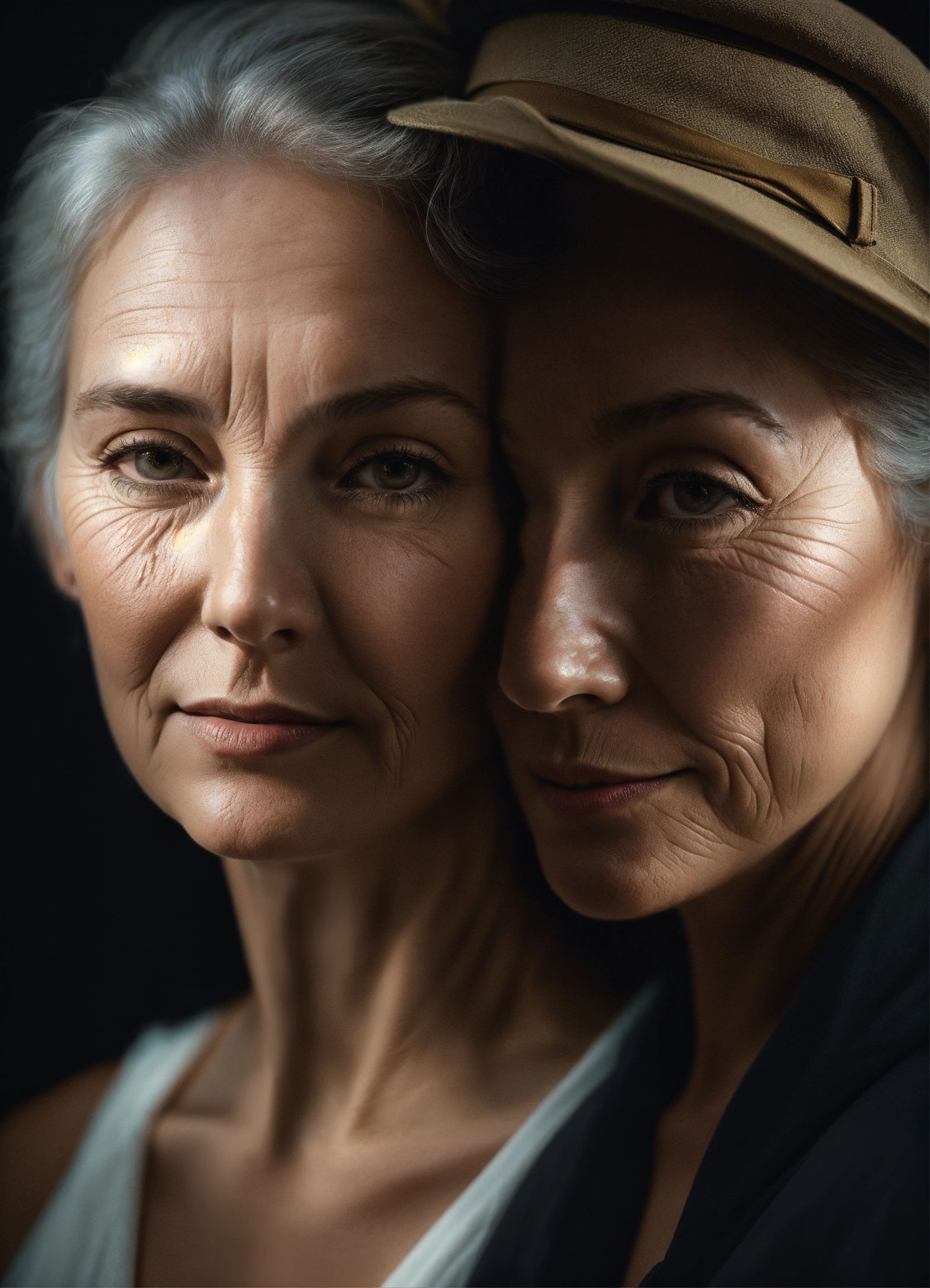 Lexica - Dual-portrait of a face model, one half showcasing graceful ...