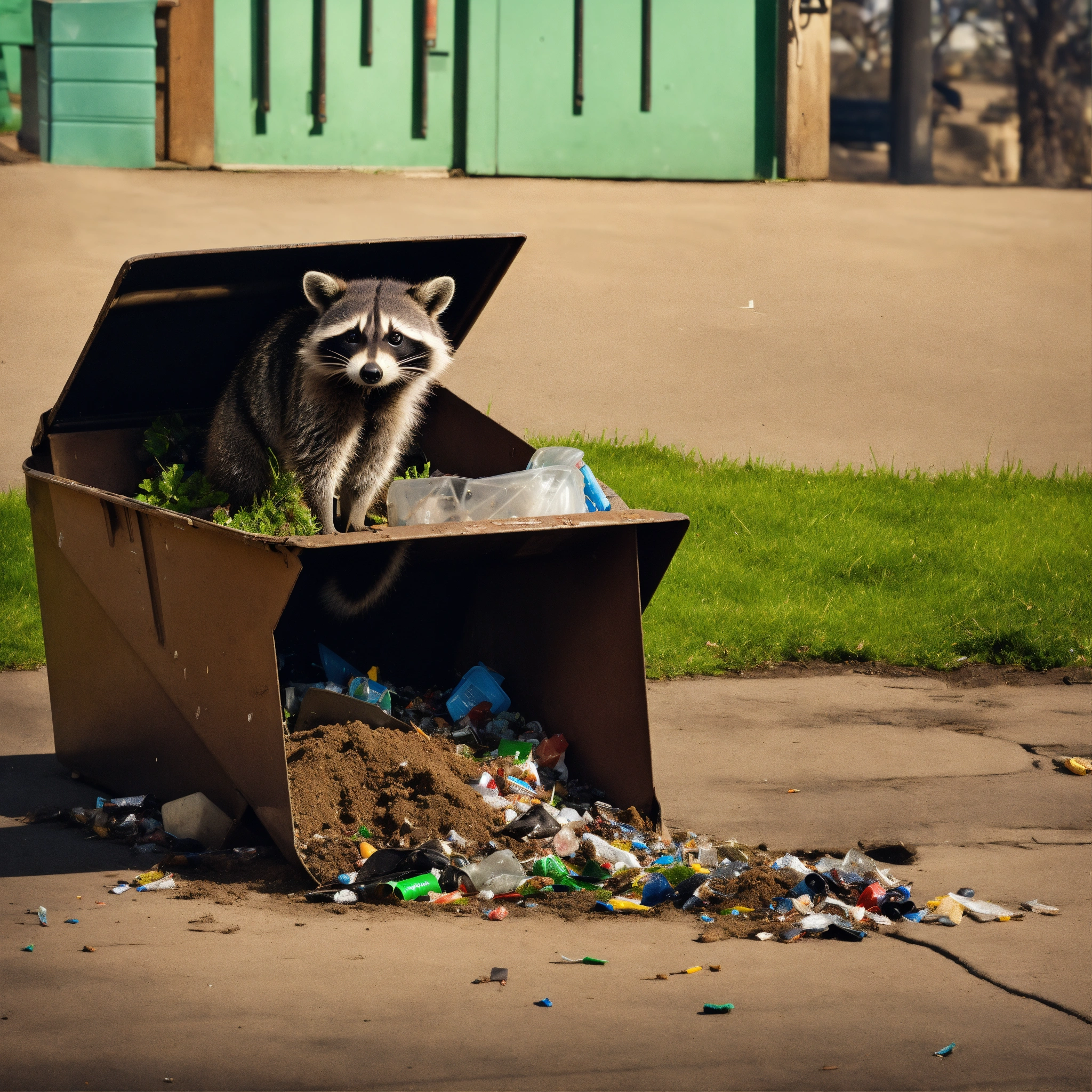Lexica - A photograph of a raccoon digging through a recycling bin ...