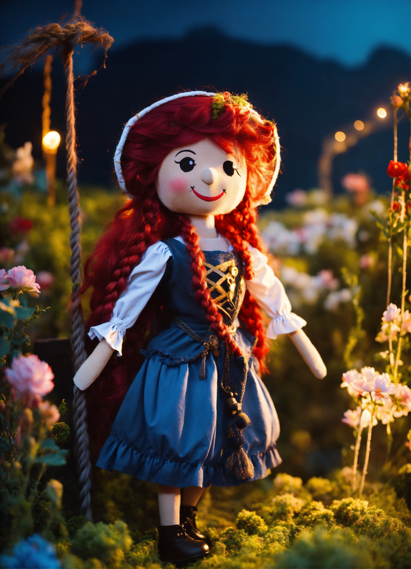 Lexica - One wooden puppets, a red-haired girl with braids, happy ...