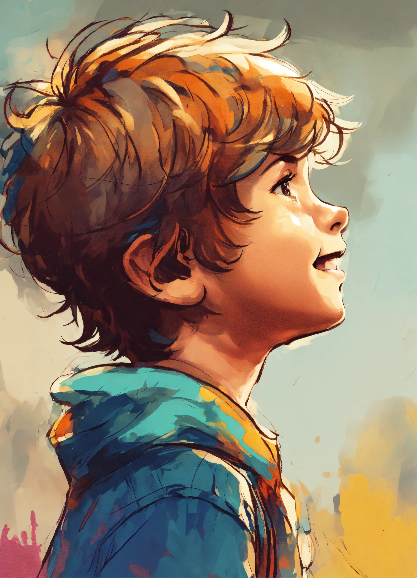 Lexica - A cute, happy boy drawn from the profile. Looking to the side ...