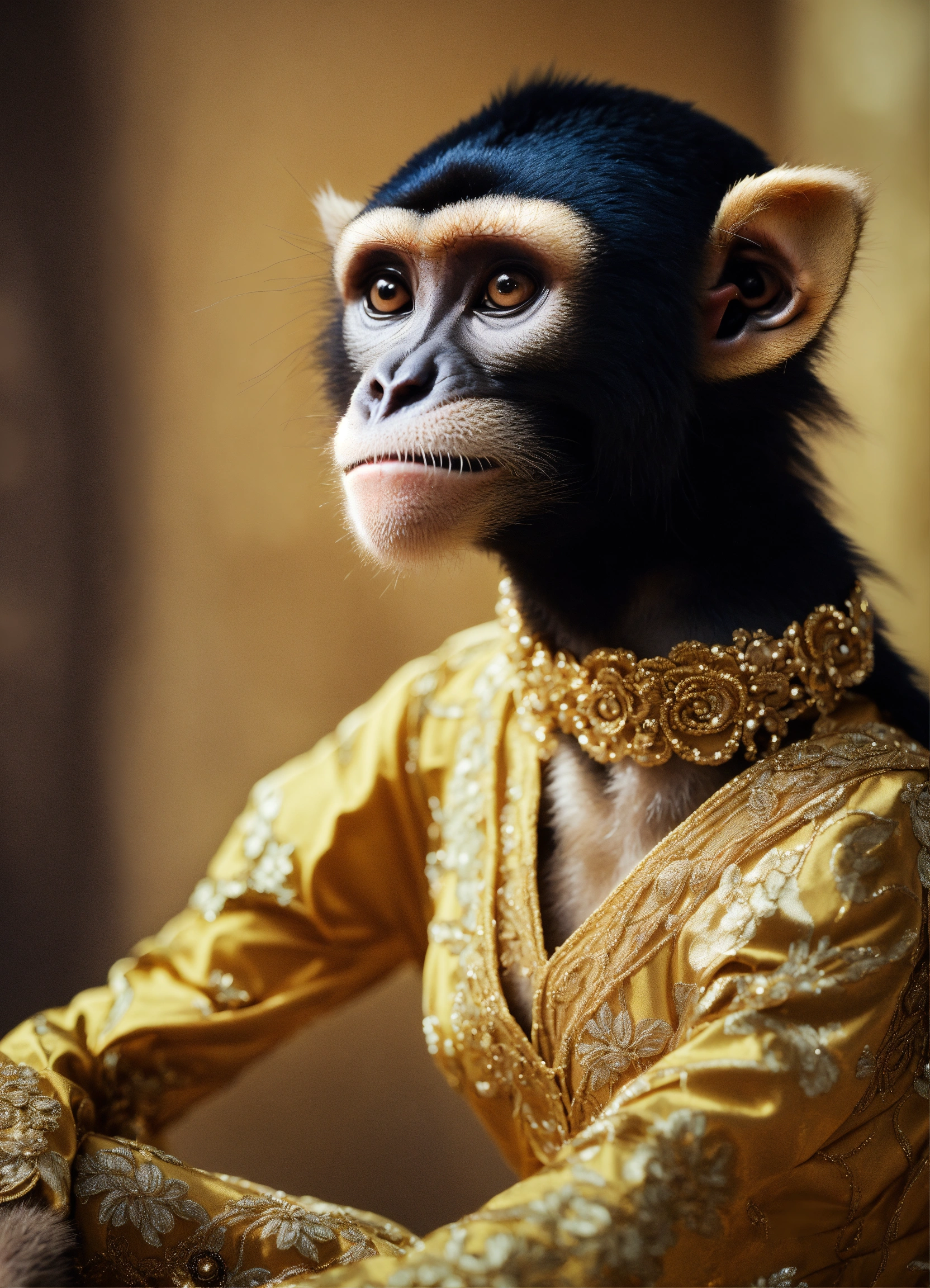 Lexica - Female spider Monkey posing with a elegant dress, realistic 3d