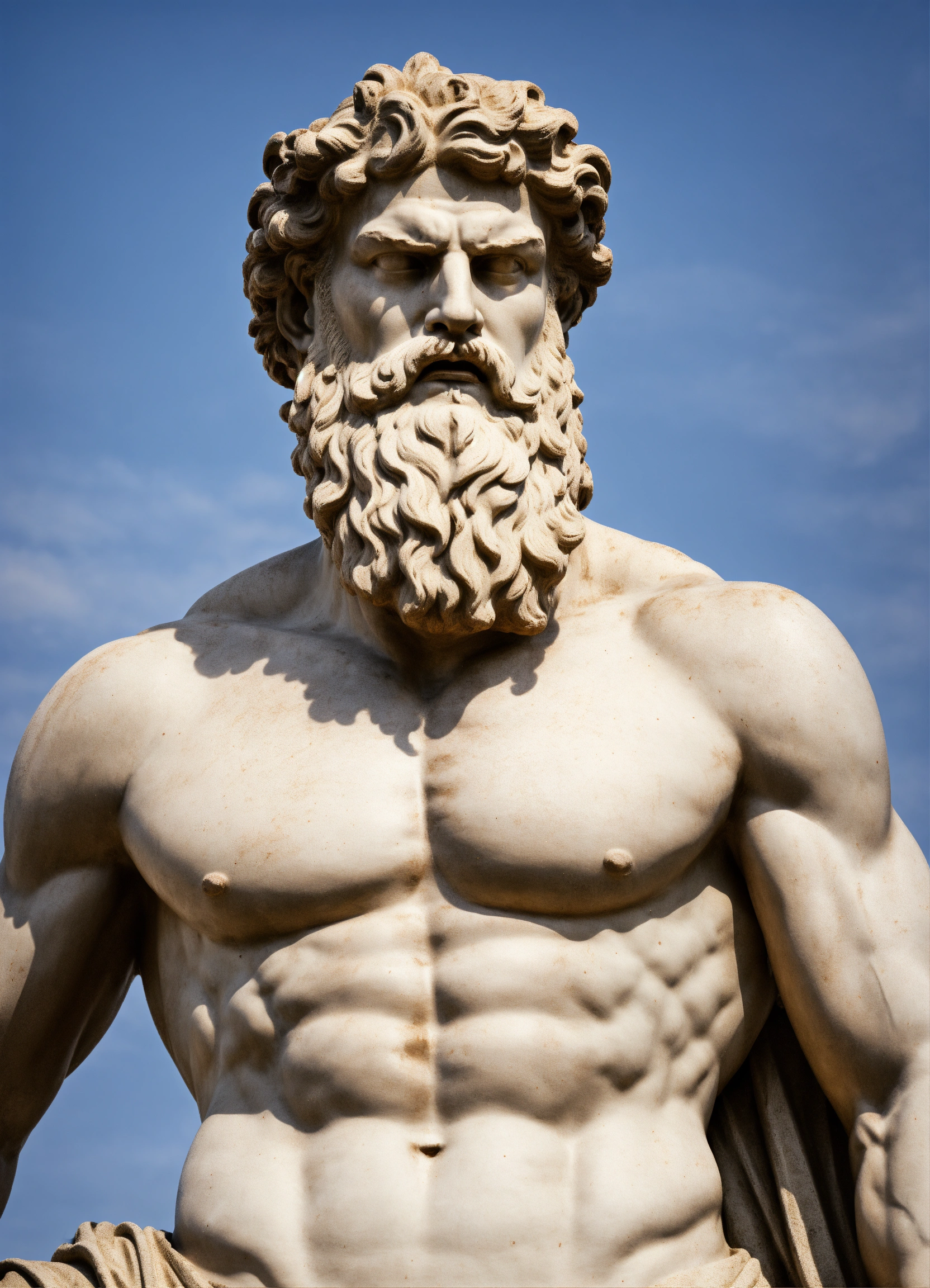 Lexica - Greek statue strong man with beard aggressive expression forward