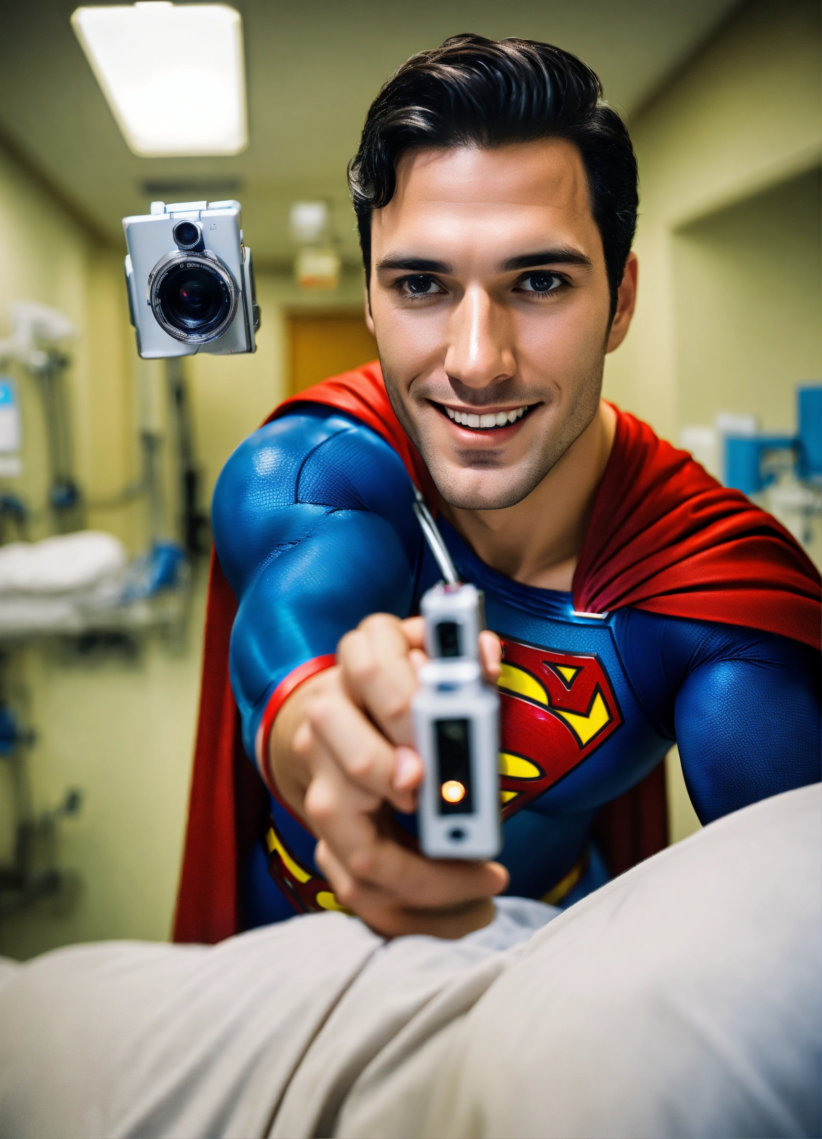 Lexica - Superman selfie in a hospital with clear focus camera