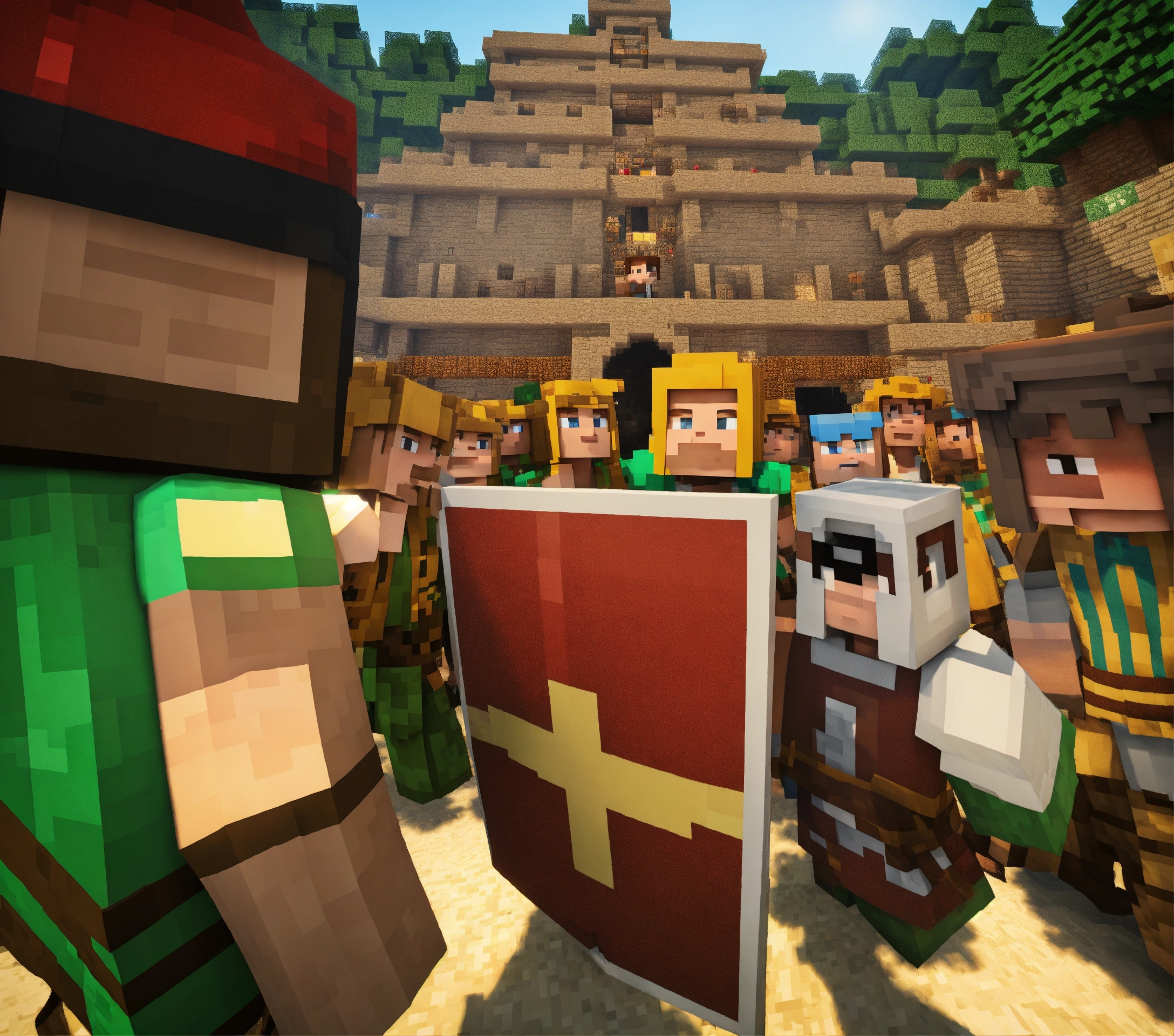 Lexica - Roman soldier guard taking selfie with minecraft villagers ...