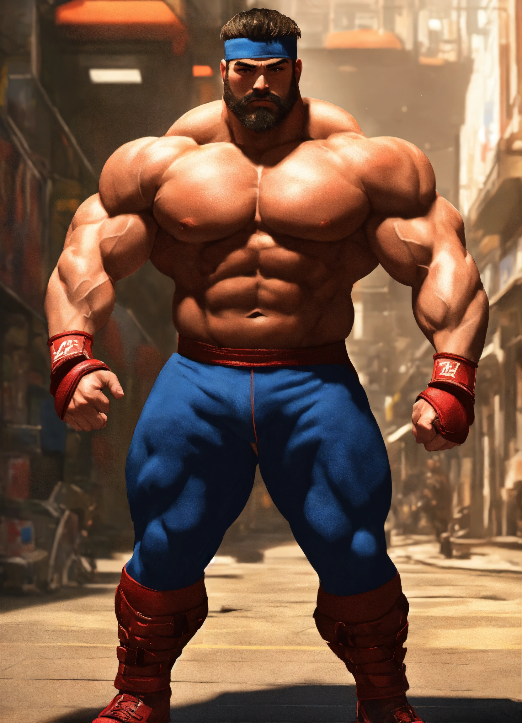 Lexica - 30-year-old wrestler with big muscles, bodybuilder, big, Ken from Street Fighter
