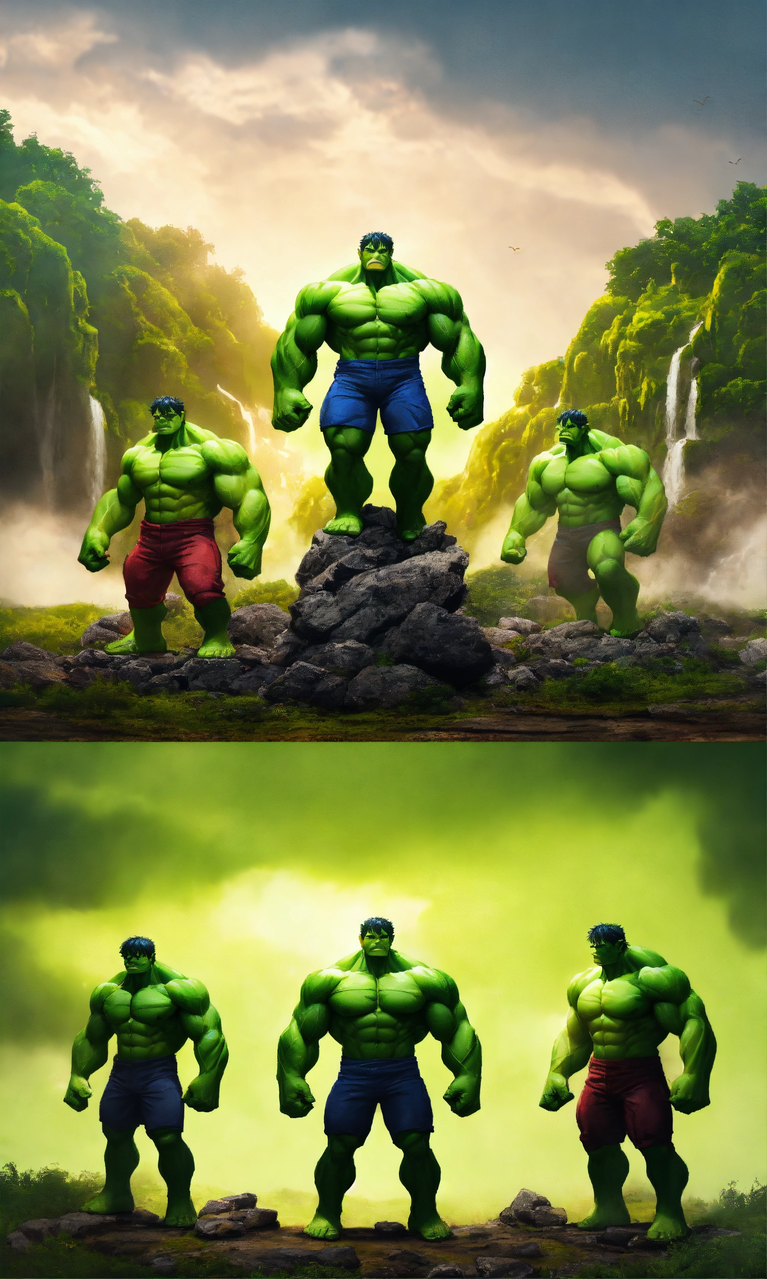 Lexica - Different versions of Hulk standing together, nature ...