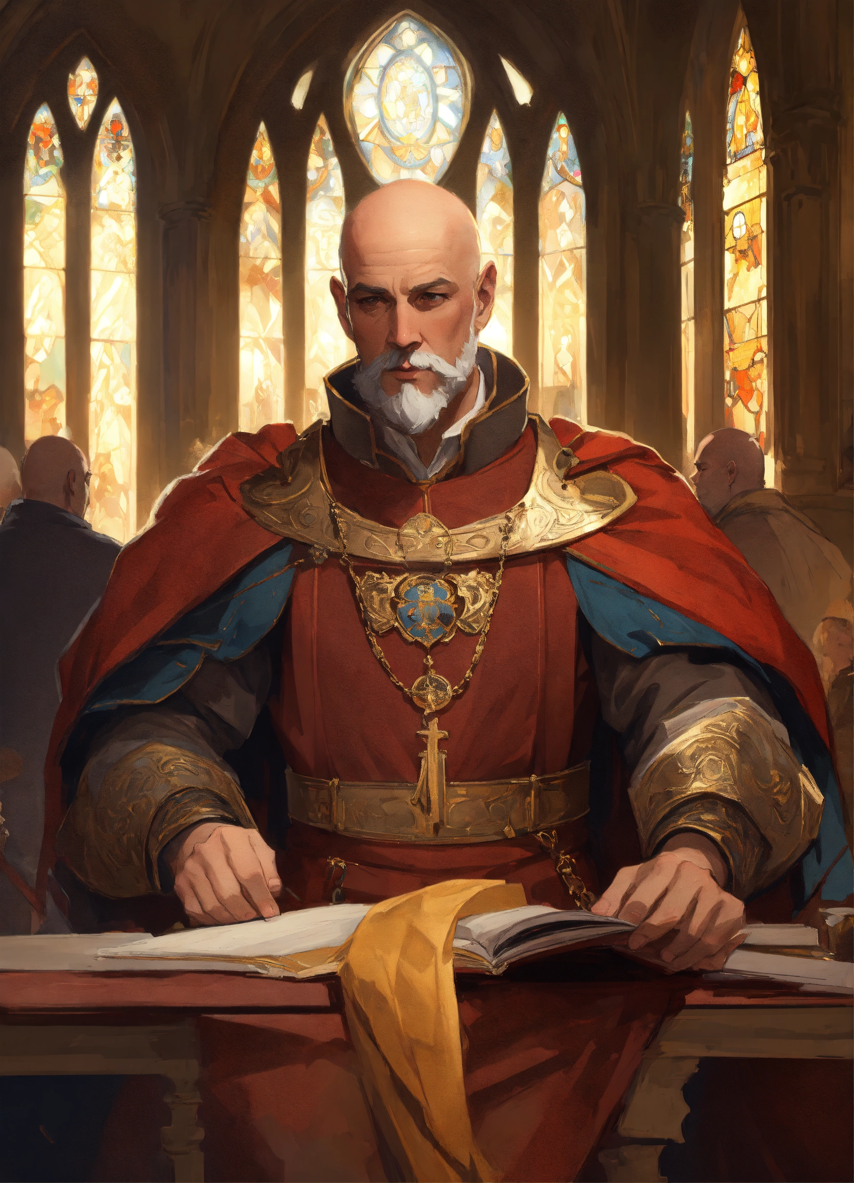 Lexica - Male noble chancellor bald Medieval in church, art by artgerm ...