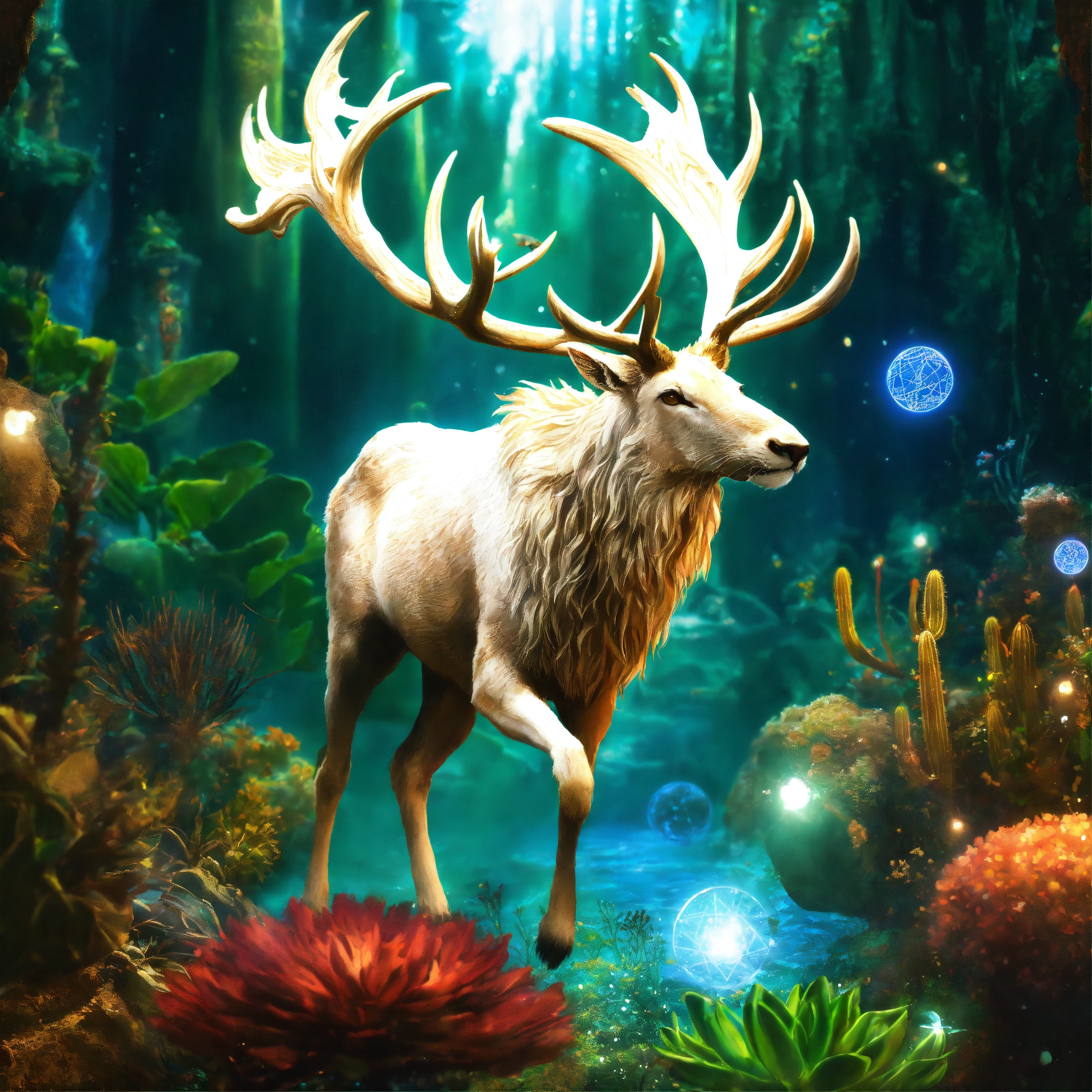 Lexica - Underwater long exposure photography, a giant white elk flying ...