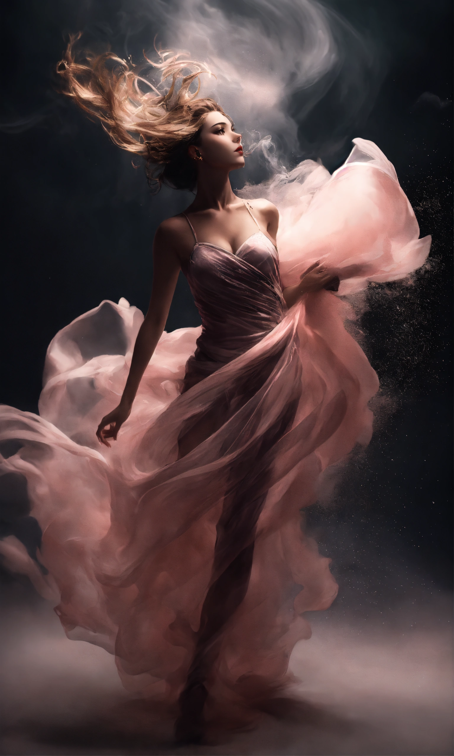 Lexica - , sketch of a female dancer in white smoke spiral in a black ...